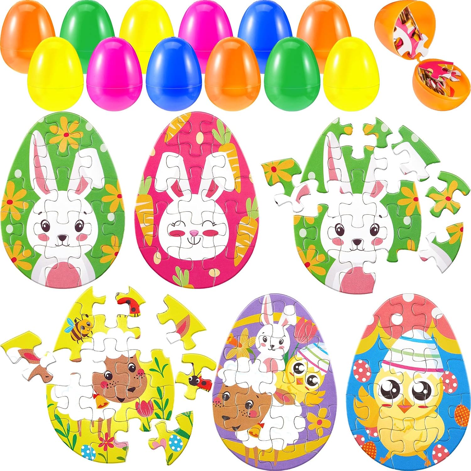 Amazon.com: 80 Pcs Easter Eggs Jigsaw Puzzle Set Colorful Plastic Eggs ...