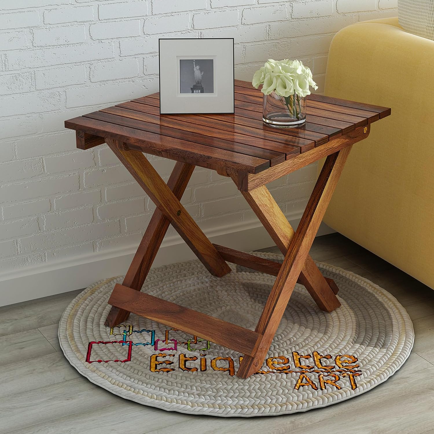 ETIQUETTE ART Wooden Folding Side Table - Antique Handmade Foldable ...