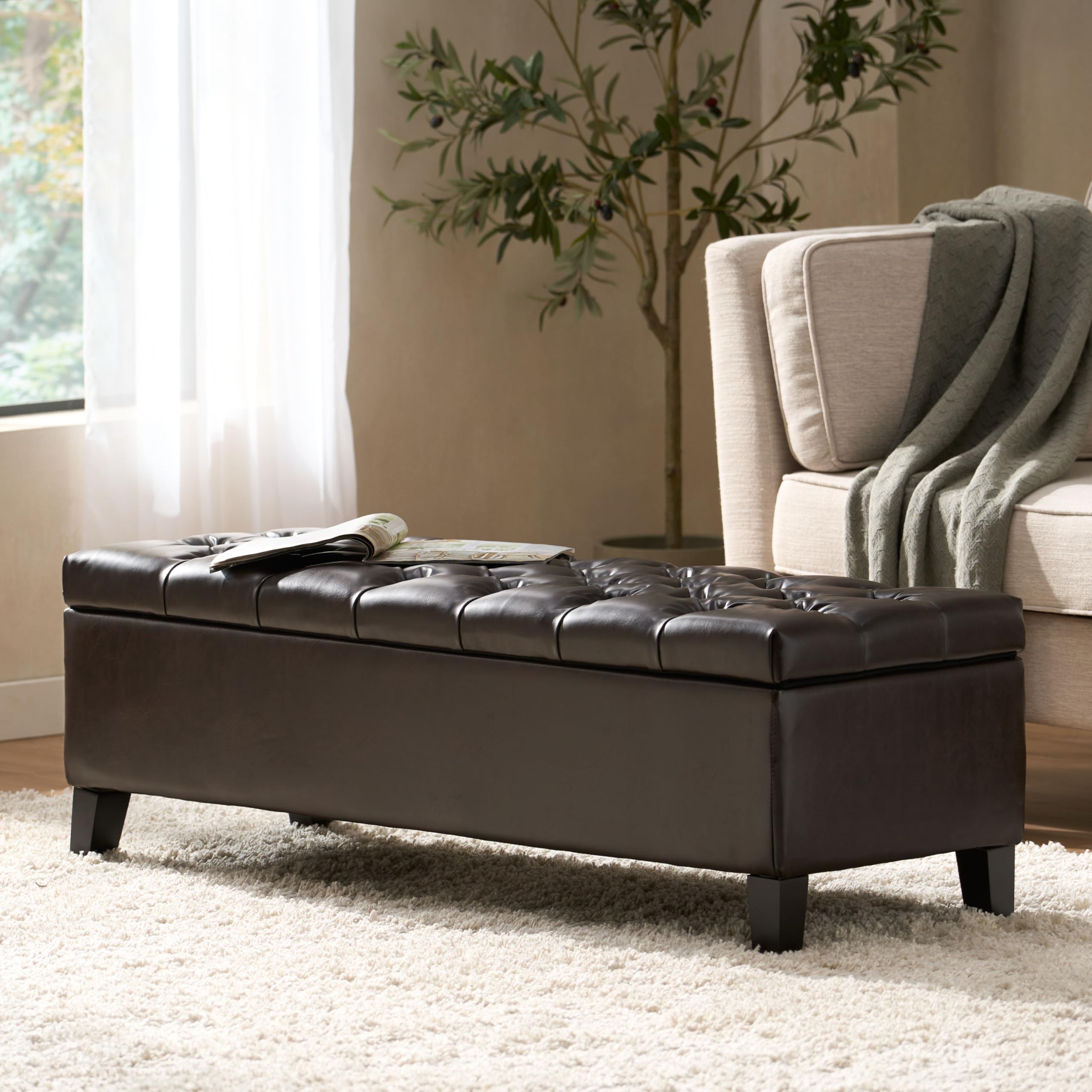 Amazon.com: Ball & Cast Upholstered Storage Bench,Button-Tufted PU ...