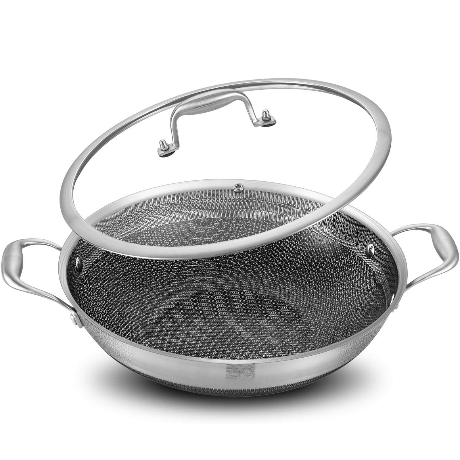 Snapklik.com : LOLYKITCH 12 Inch New Hybird Tri-Ply Stainless Steel Wok Pan