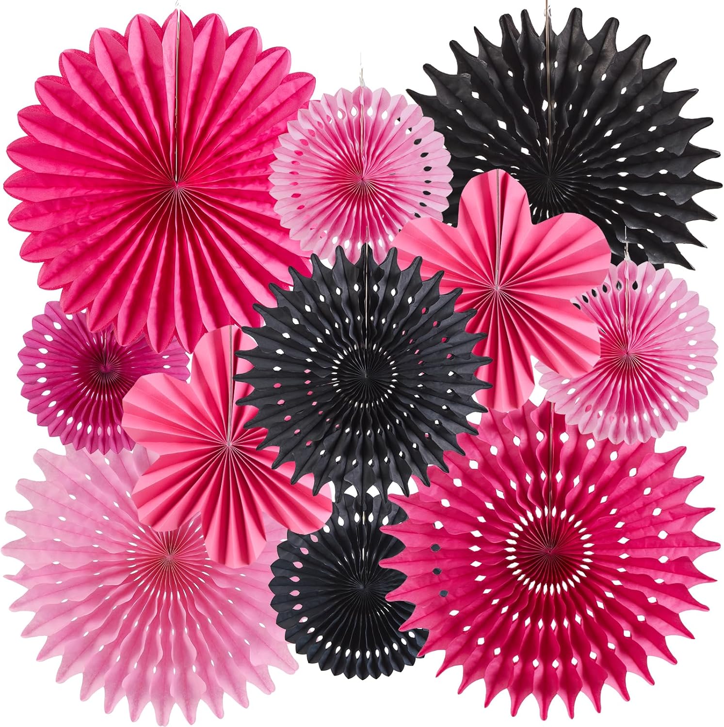 Amazon.com: PAPER JAZZ Black Pink Party Decorations Hot Pink Paper Fans ...