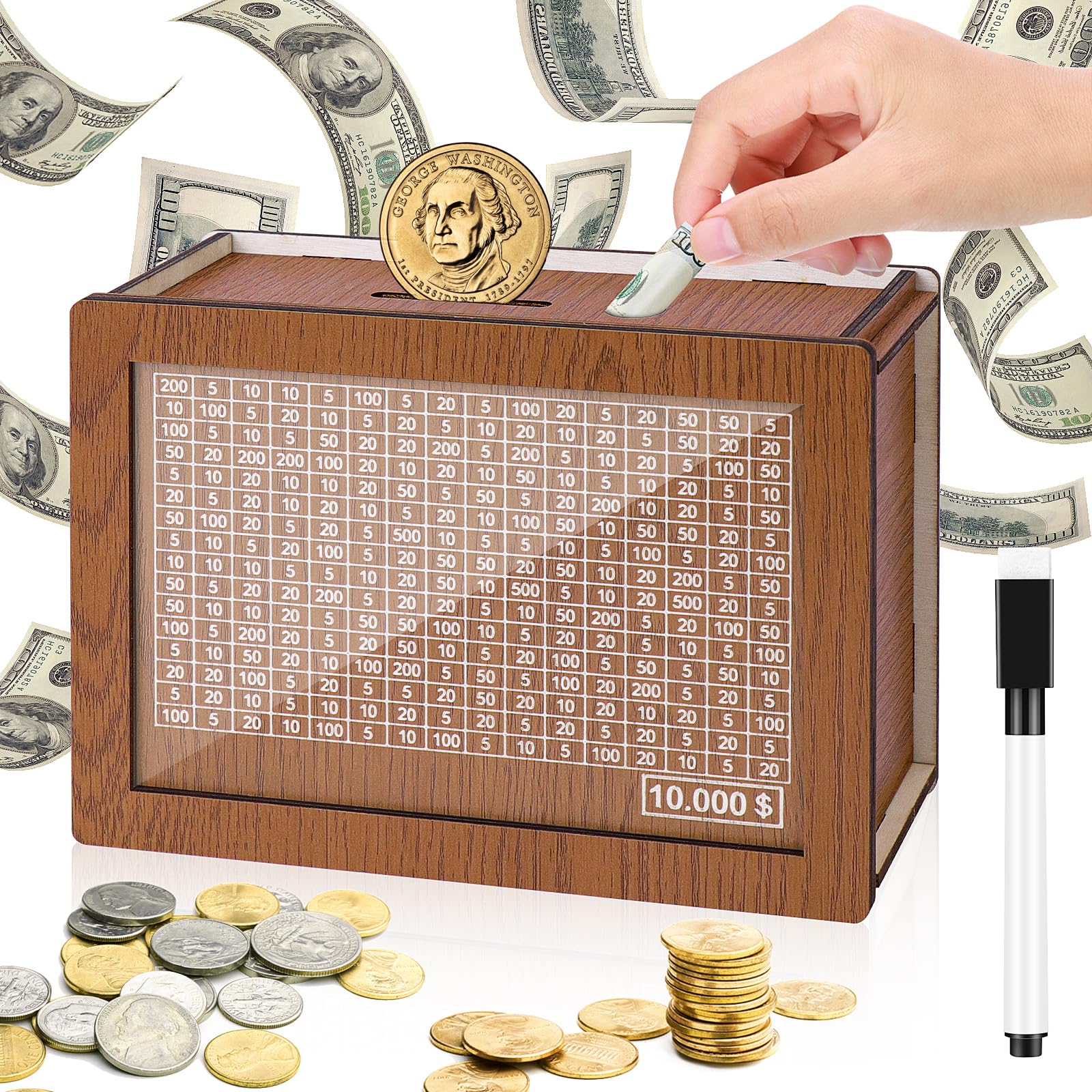 Amazon.com: Kkluno 10000 Savings Challenge Box, Cashbox Kakeibo Money ...