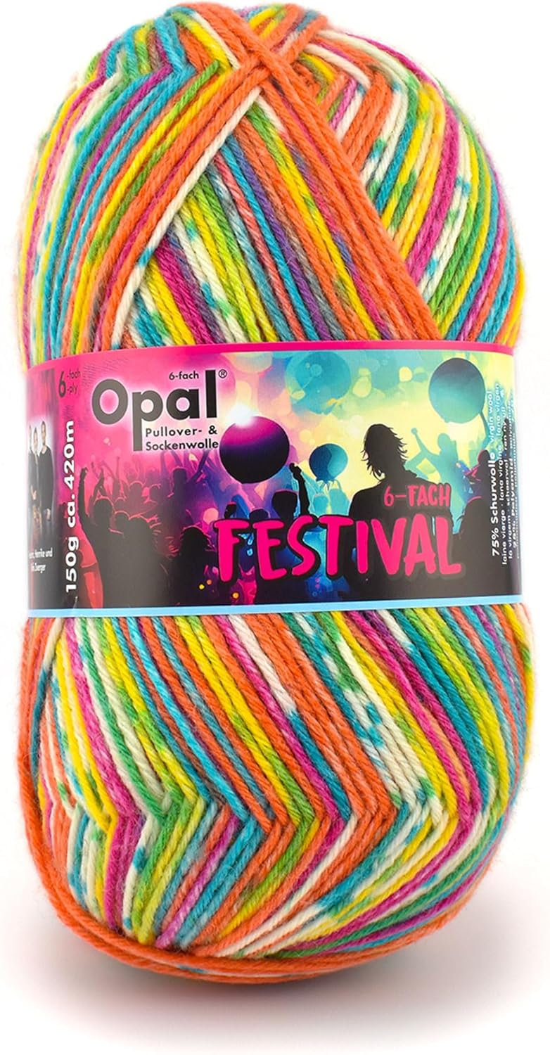 Amazon | 毛糸 ソックヤーン Opal オパール FESTIVAL（フェスティバル） 6ply（6本撚り） ウール混 11422.ライトスペクタル | 毛糸 通販