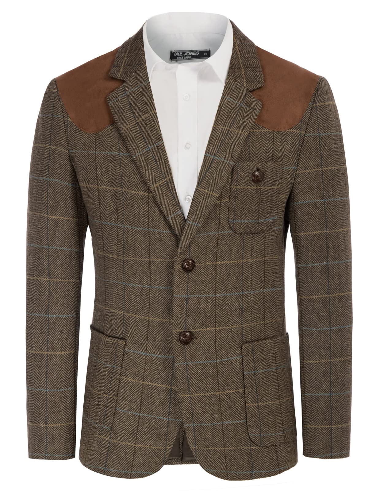PJ PAUL JONES Mens Large British Wool Blend Suit Blazer Patchwork Tweed ...