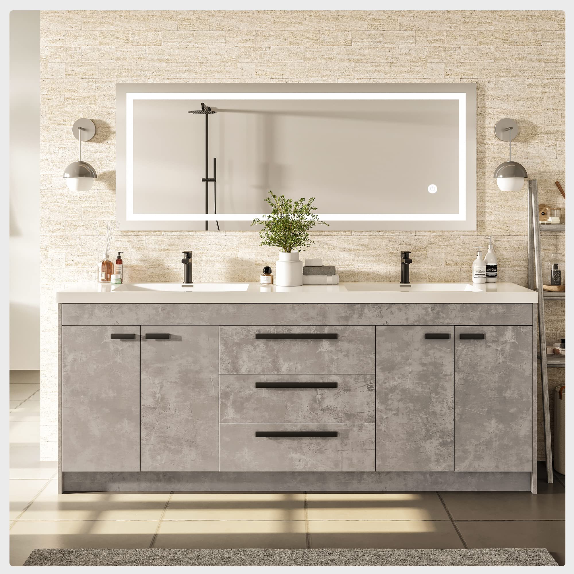 Amazon.com: Eviva Lugano 84" Cement Grey Double Sink Bathroom Vanity ...