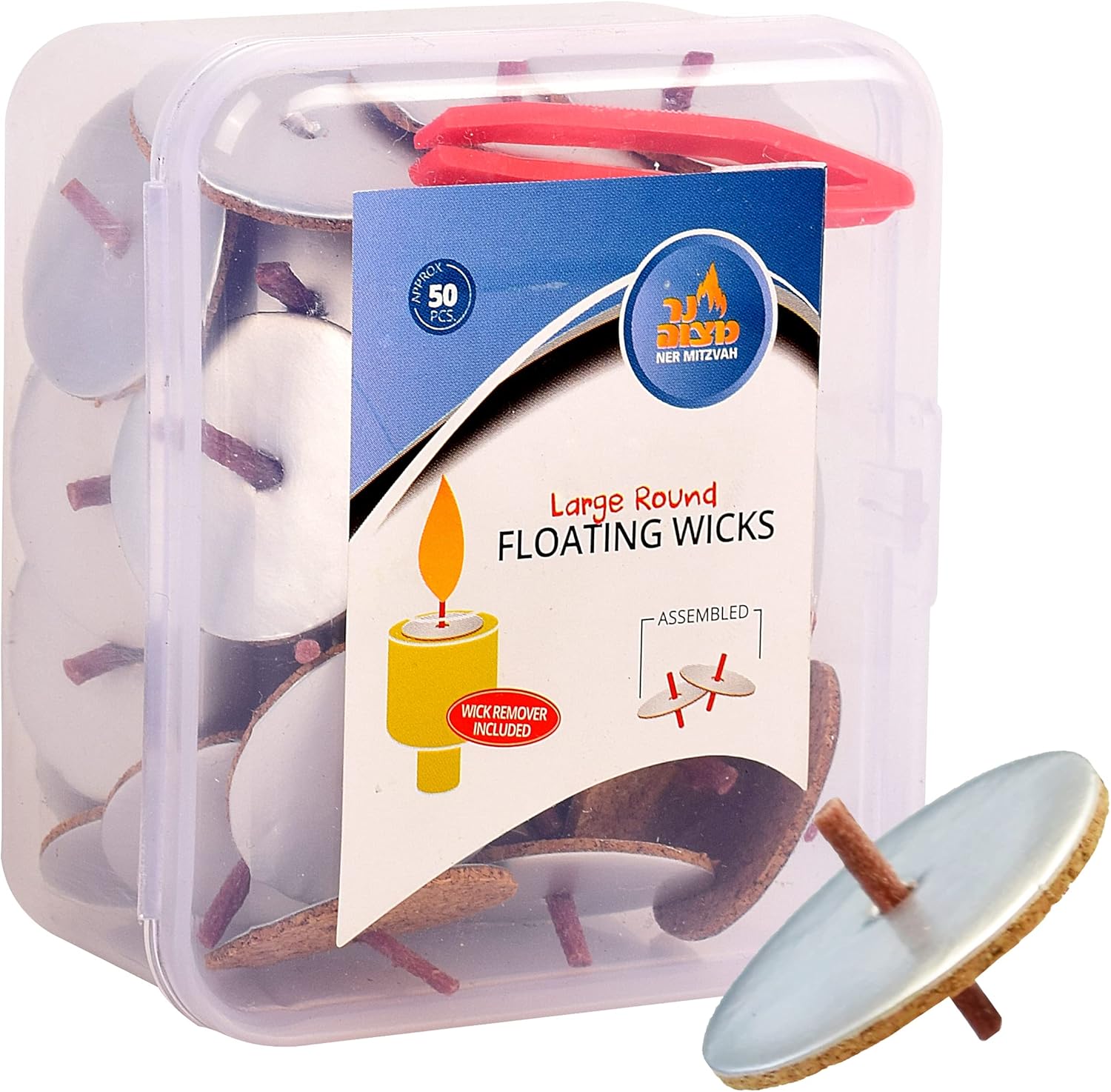 Amazon.com: Ner Mitzvah Pre-Assembled Large Round Floating Wicks - 50 ...