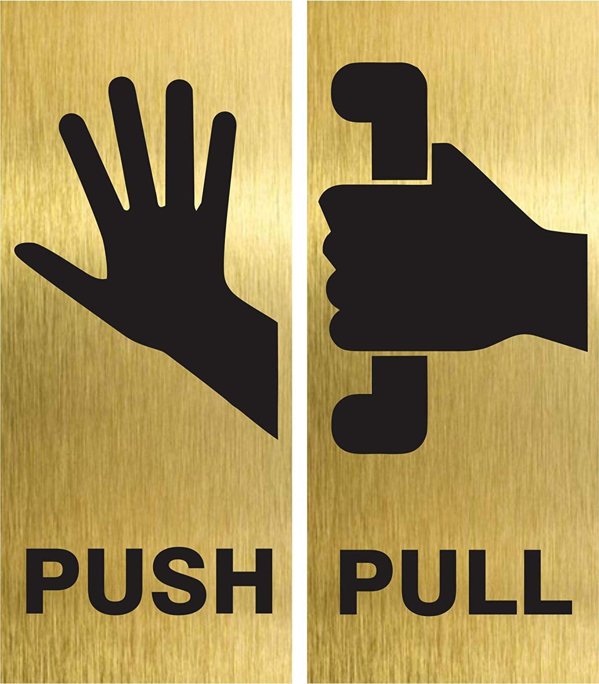 Buy Push Pull Sign Sticker Metallic Golden Color Vertical for Glass ...