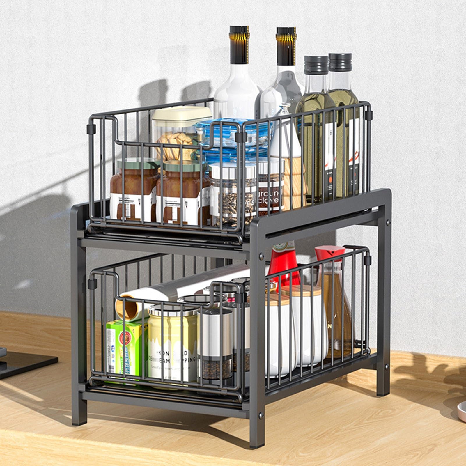 Makamsui 2-Tier Stackable Cabinet Organizer, Pull Out Under Sink ...