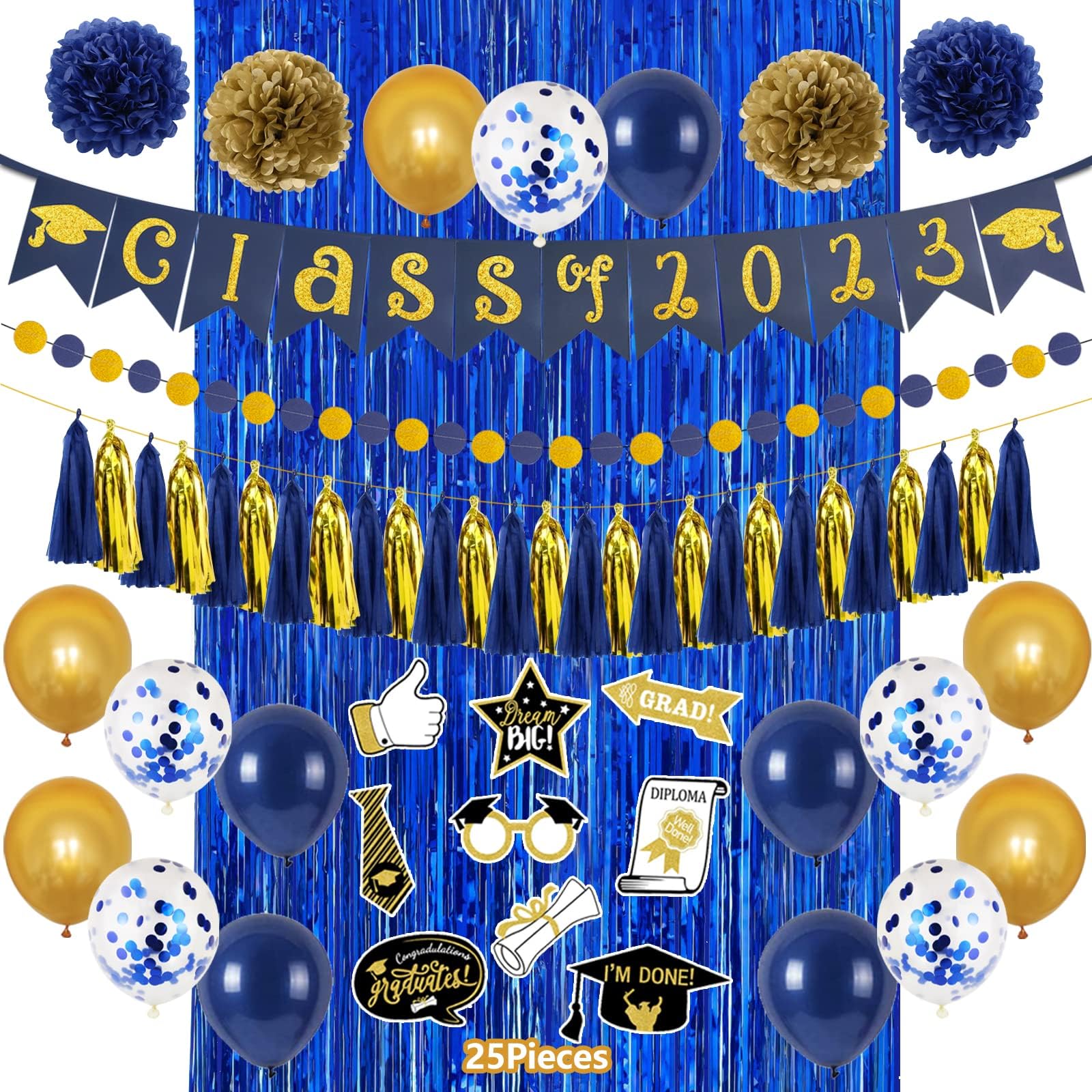 Amazon.com: Blue and Yellow Congrats Grad Banner and 2024 Graduation ...