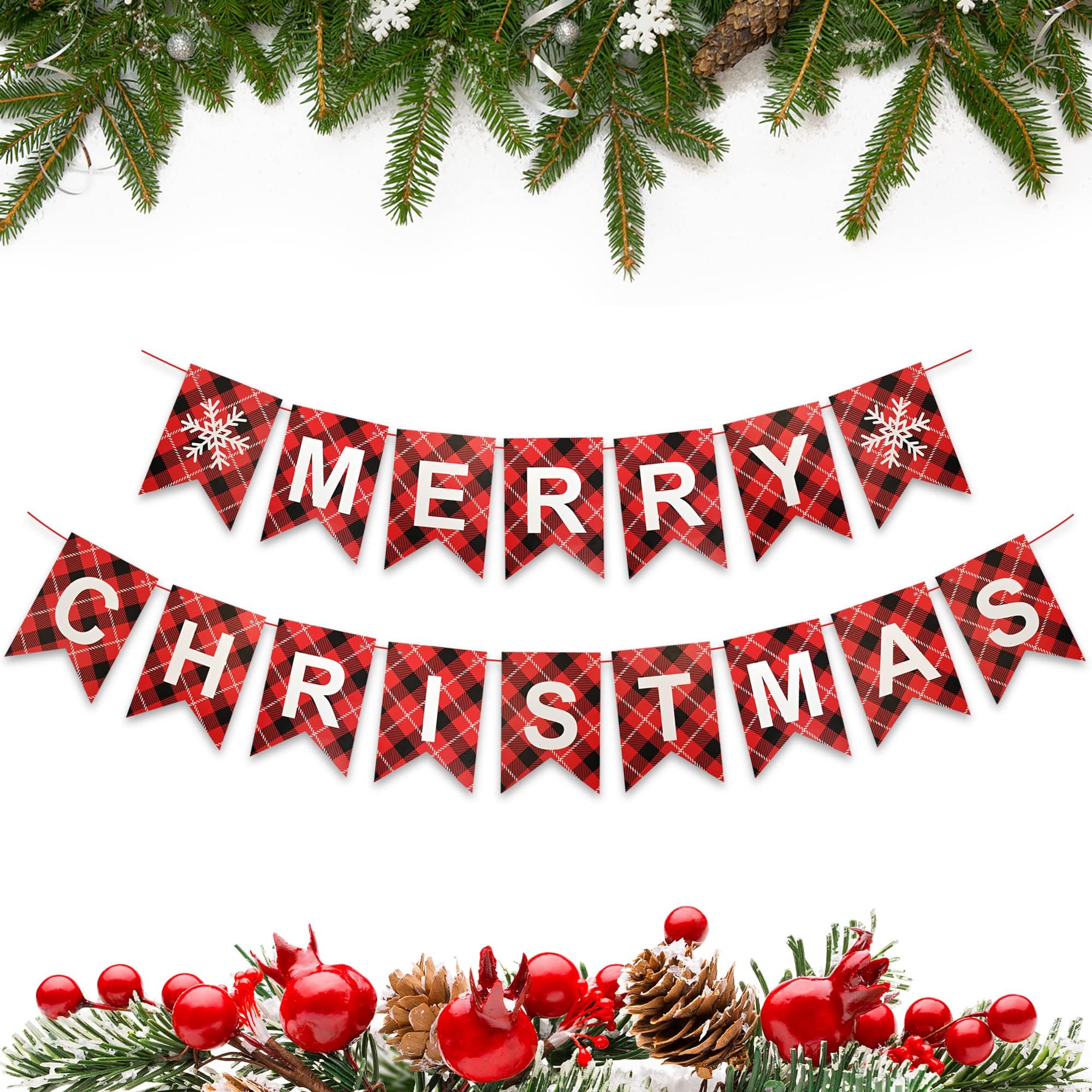 Amazon.com: Red & Green Glitter Merry Christmas Banner - Santa Festive ...