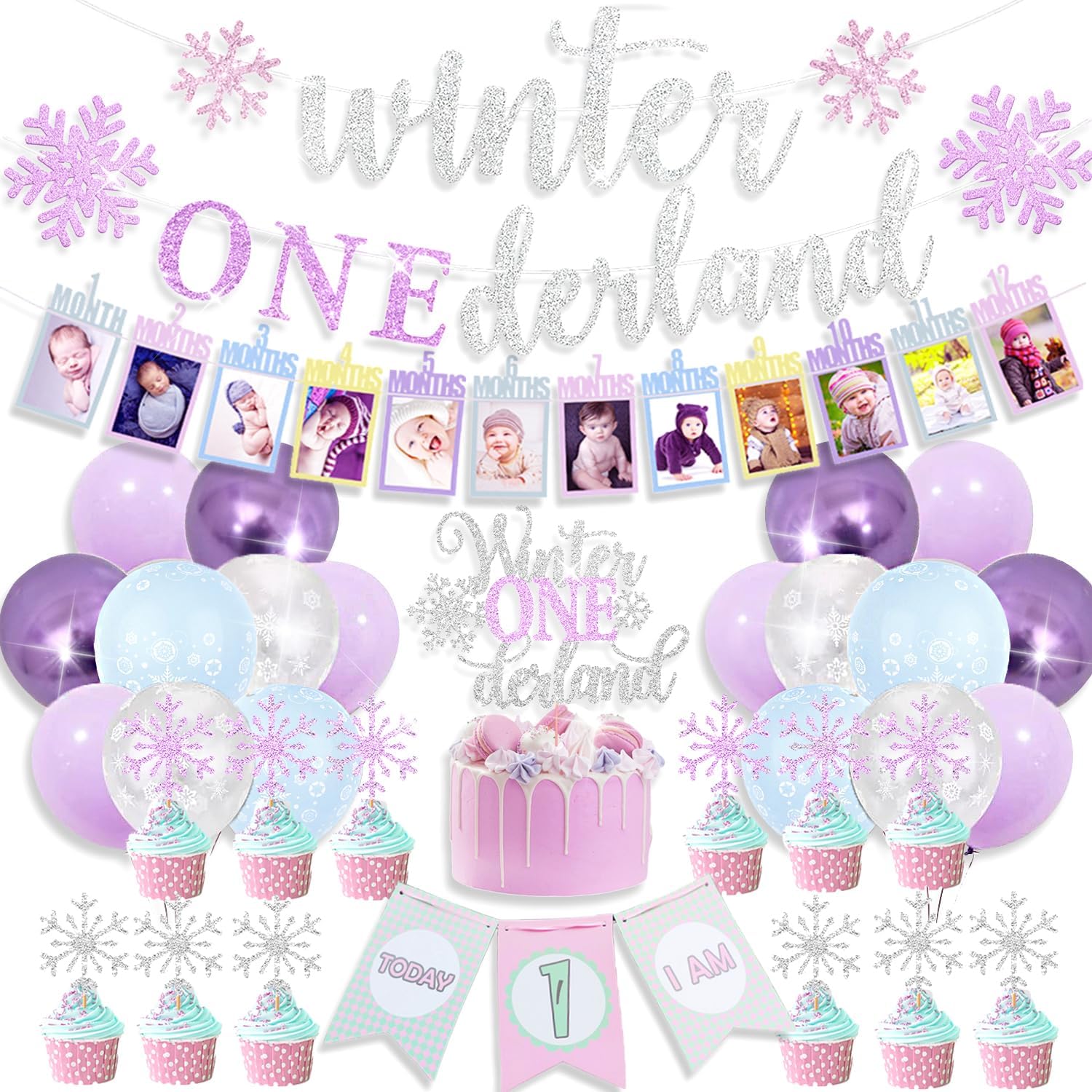 Amazon.com | Winter Onederland 1st Birthday Girl Decorations,Glitter ...