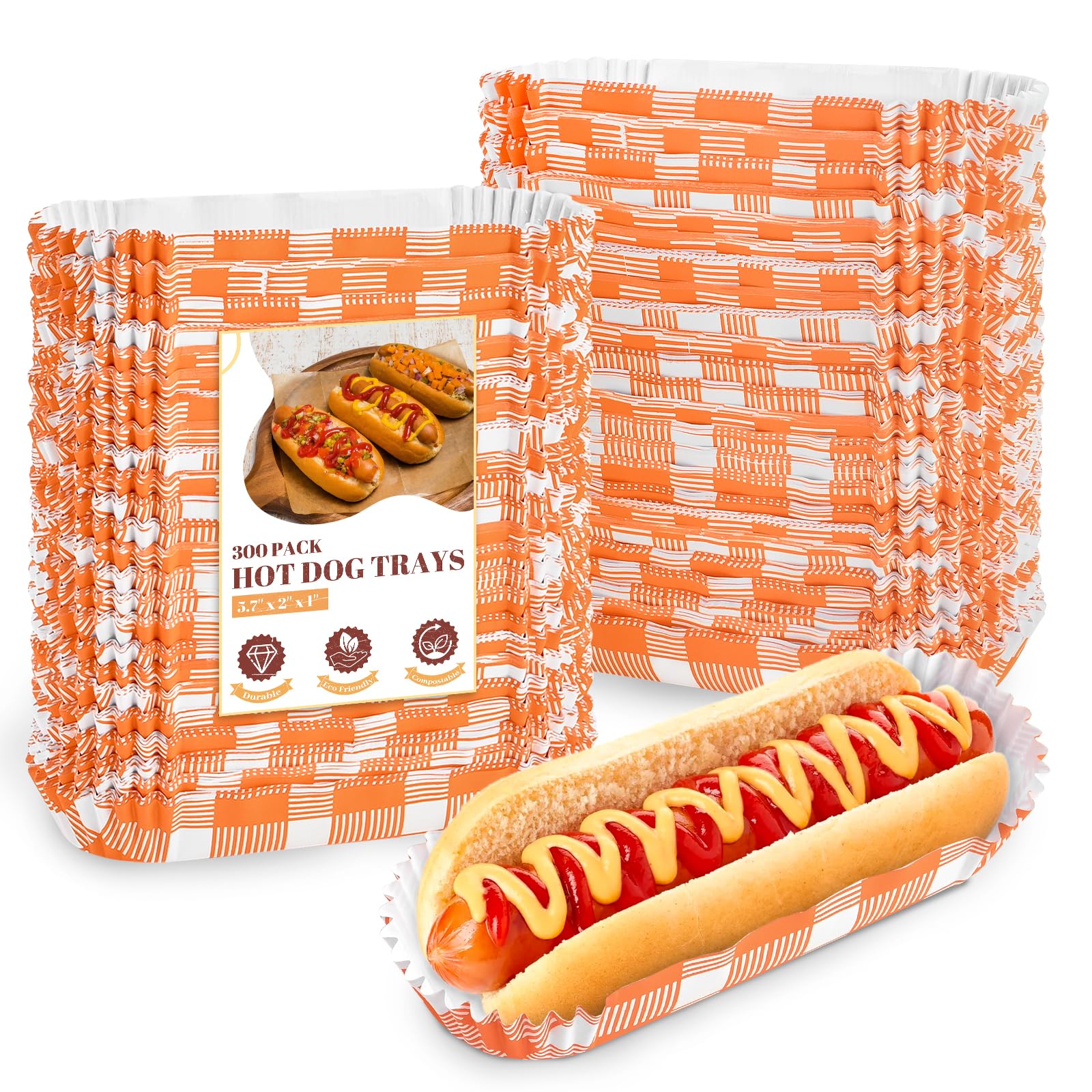 Amazon.com: Ocmoiy 300 Pcs Paper Hot Dog Trays 6 Inch Paper Food Trays ...