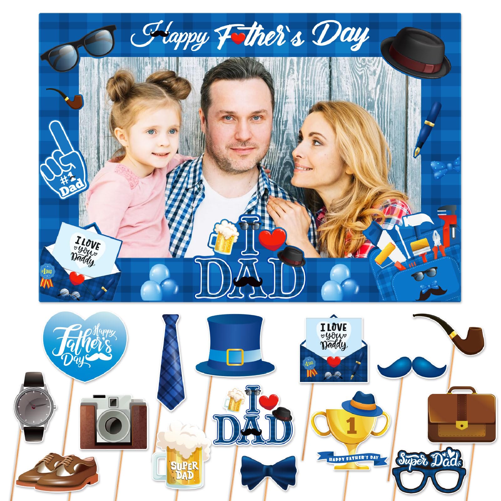 Amazon.com: HOWAF Father's Day Photo Booth Props Kit, Happy Father's ...
