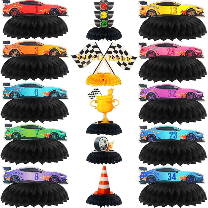 Buy 15 Pieces Race Car Birthday Party Supplies Race Car Honeycomb ...