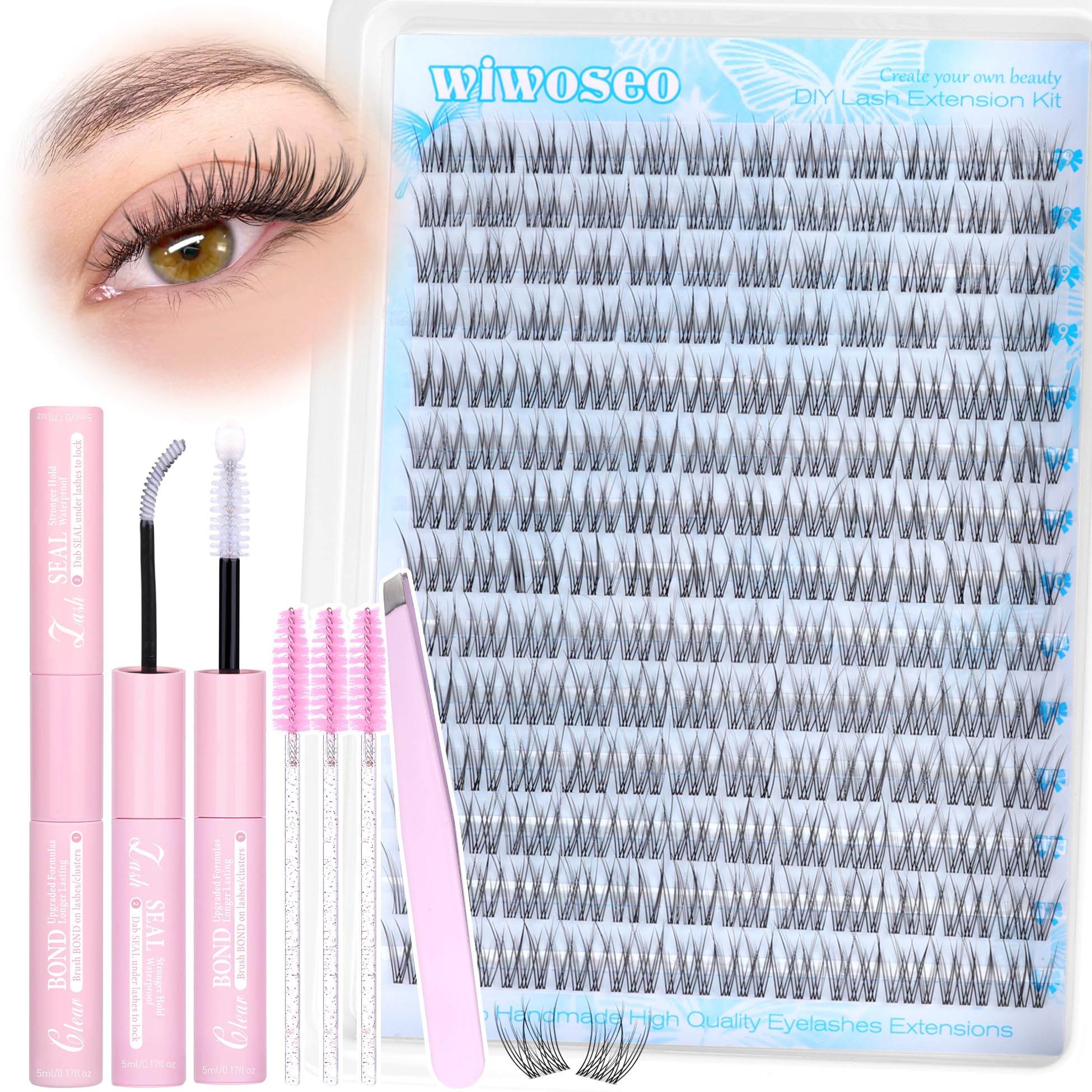 Amazon.com: wiwoseo Clear Band Lash Extension Kit Natural Lash Clusters ...