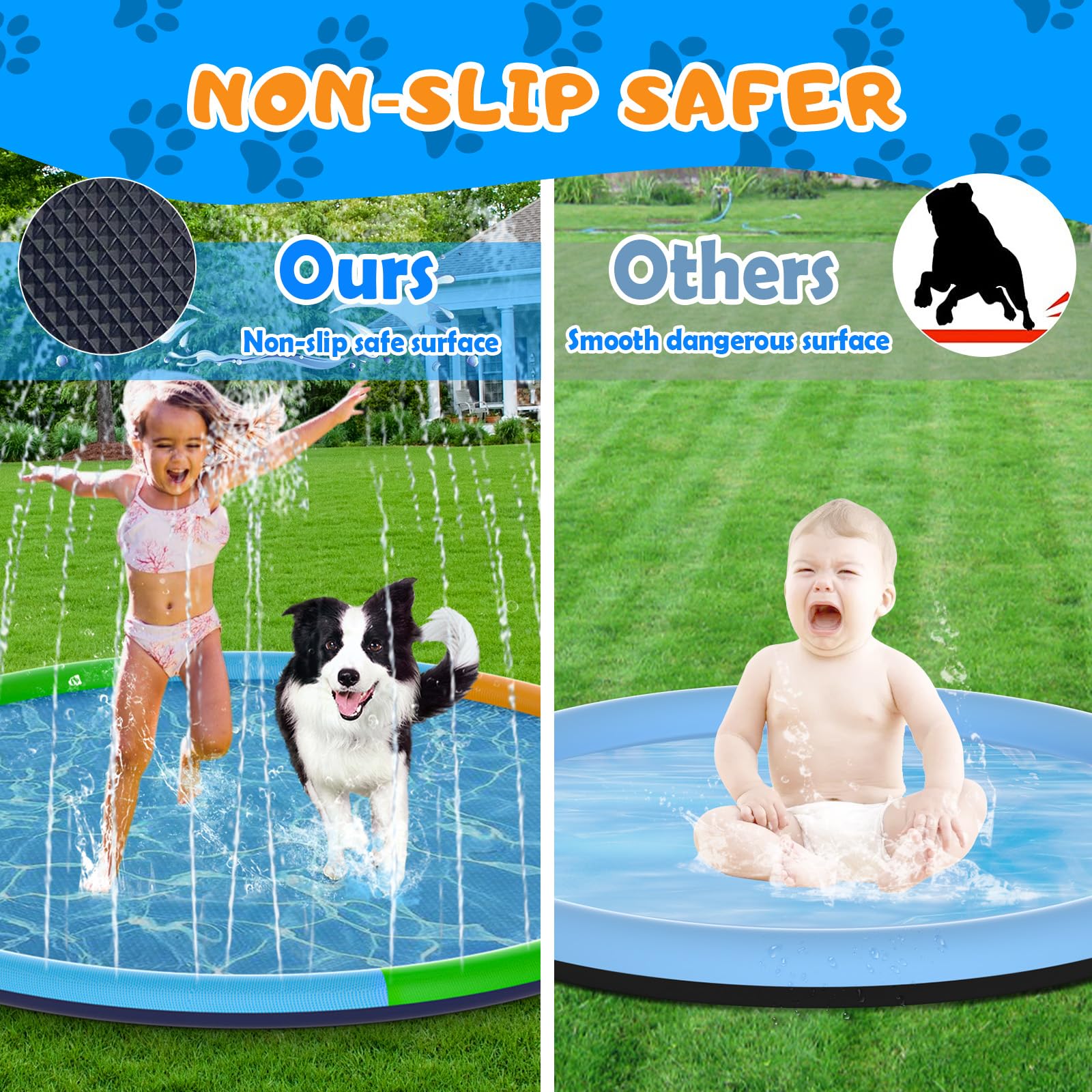 Toffos 13FT Large Splash Pad for Toddlers and Dogs, Giant Non-Slip ...