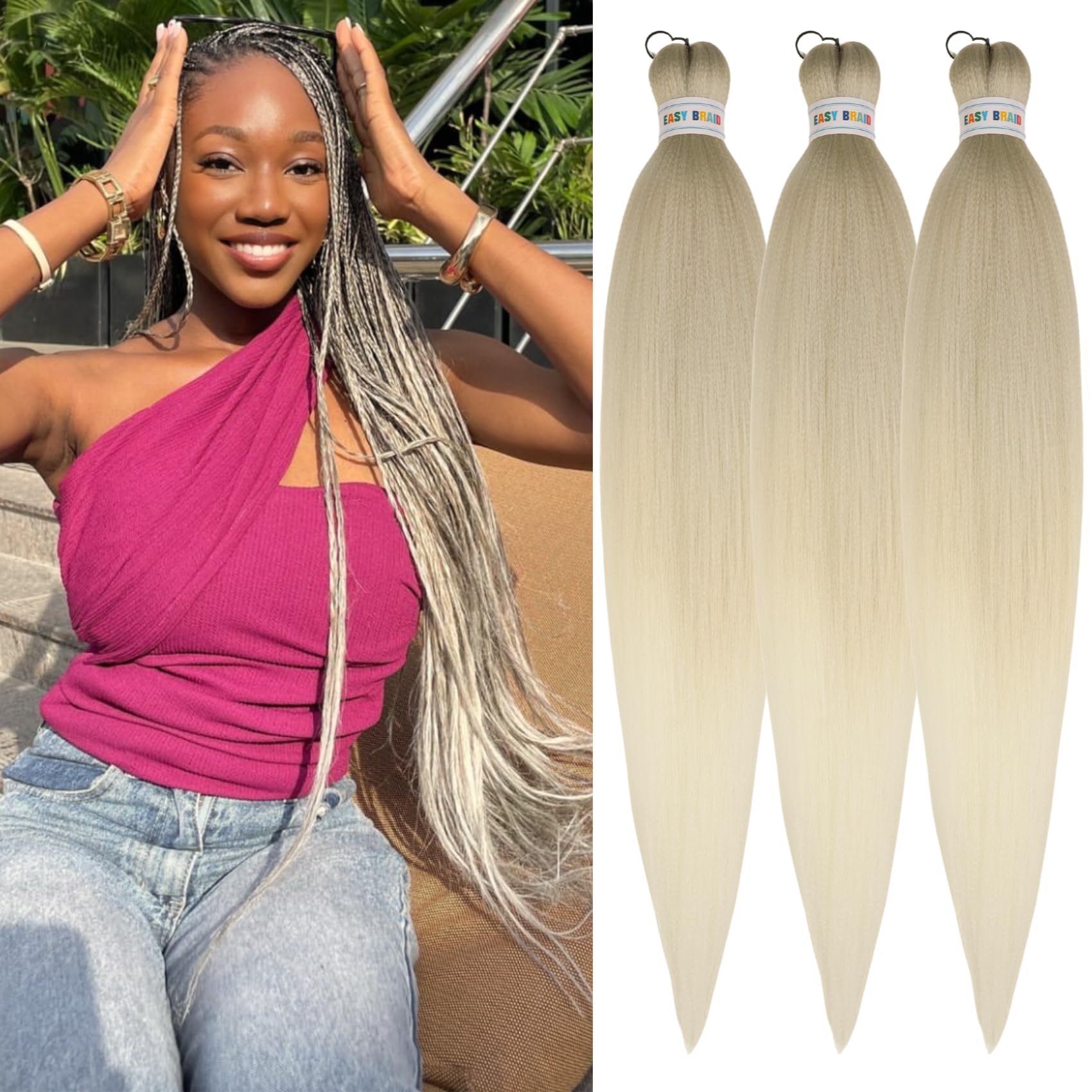 Amazon.com : Ombre Ash Blonde Braiding Hair Pre stretched Box Braiding ...
