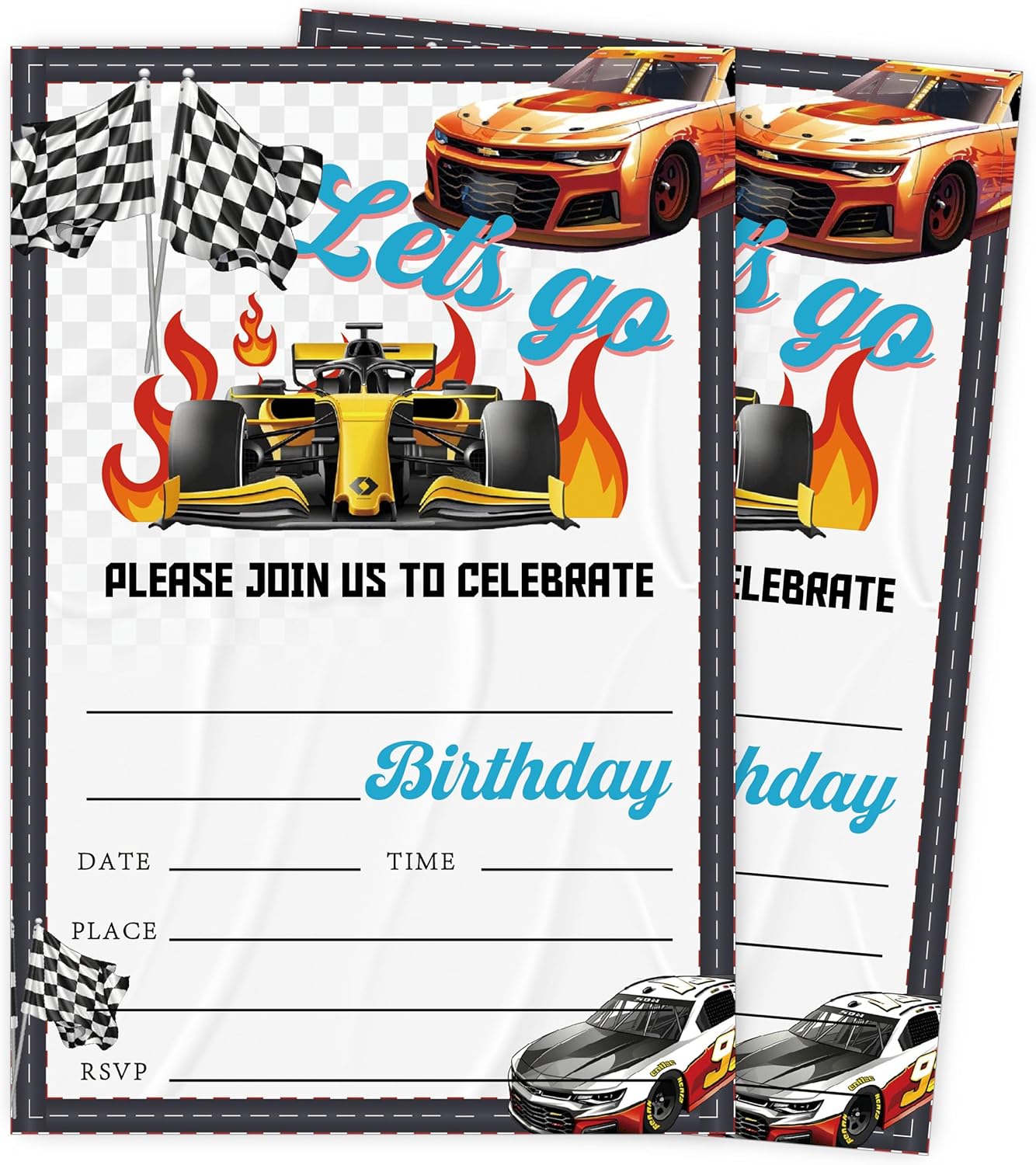 Amazon.com : SDLSETW Racing Car Birthday Party Invitations, Race Car ...