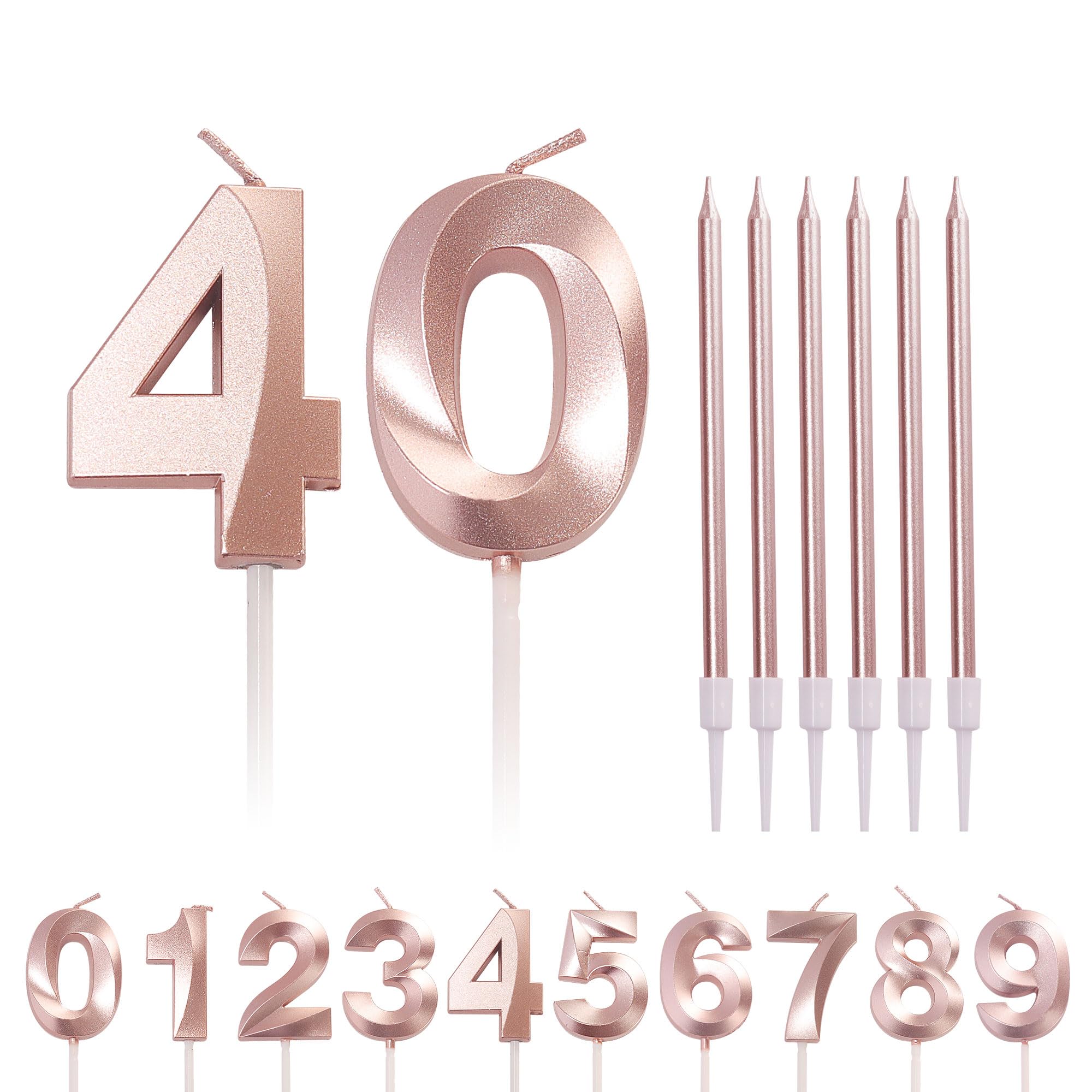 Rose Gold 40th Birthday Candle Number 40 Candles for Birthday Cake with ...
