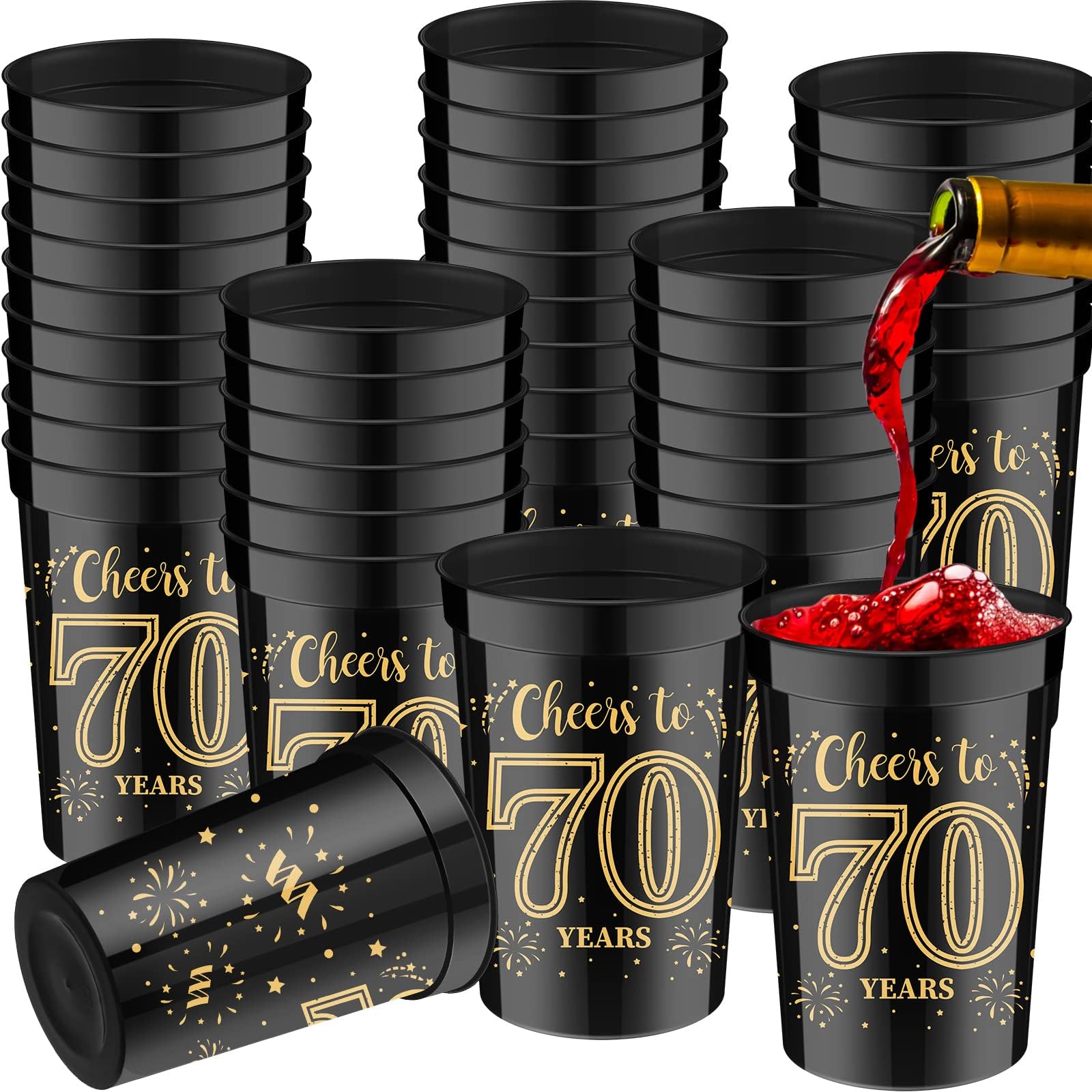 Amazon.com: 20 Pack Gold Black Plastic Cups 8 oz Cheers to Birthday ...