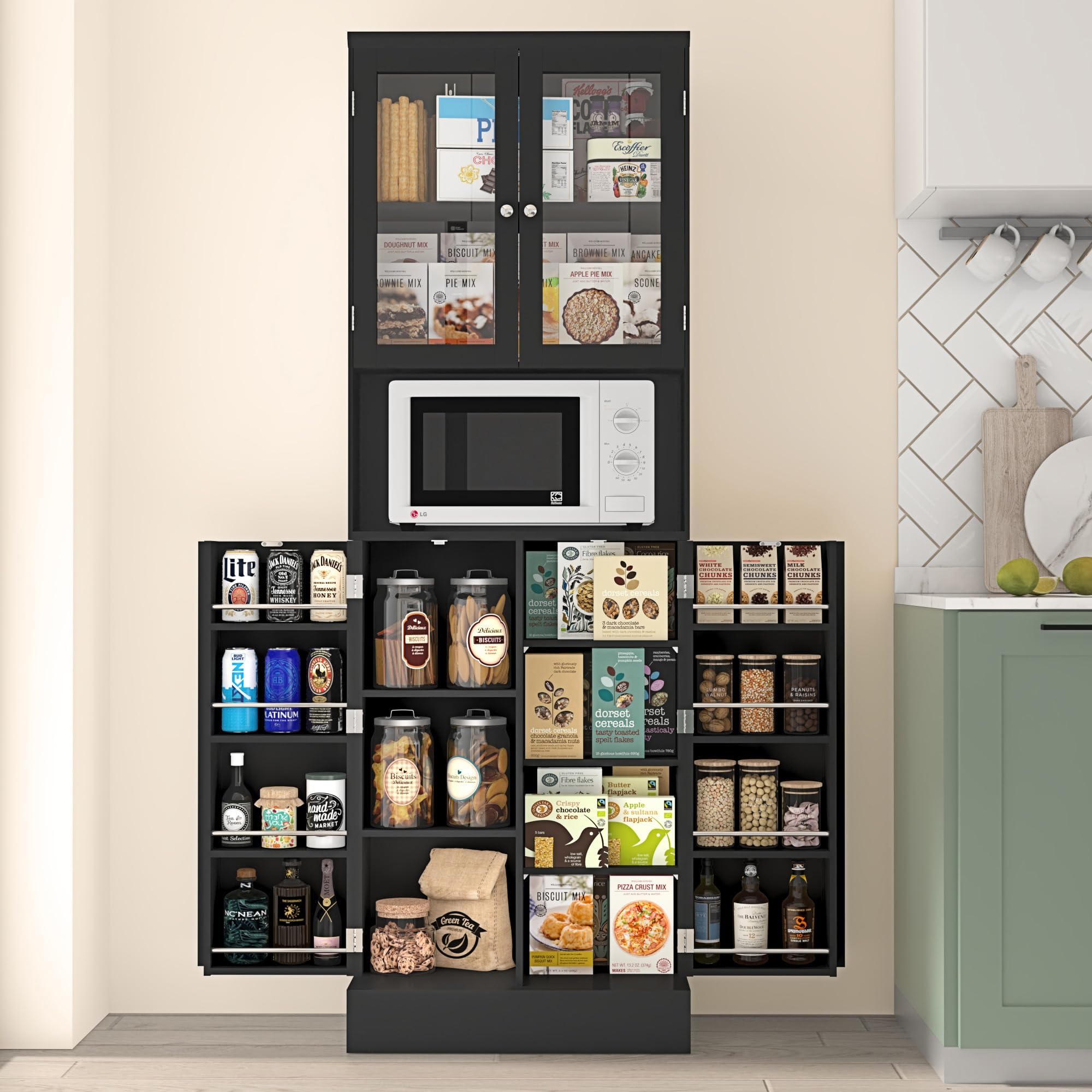 Amazon.com: HLR 72" Kitchen Pantry Storage Cabinet, Freestanding Larder ...