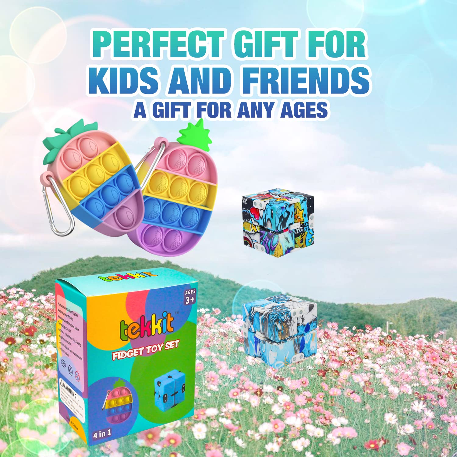 tekkit 4 PCS Party Favors Mini Pop Push its Pack Bubble Keychain Push ...