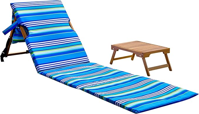 Amazon.com: Melino Portable Beach Mat Lounge Chair and Wooden Table ...