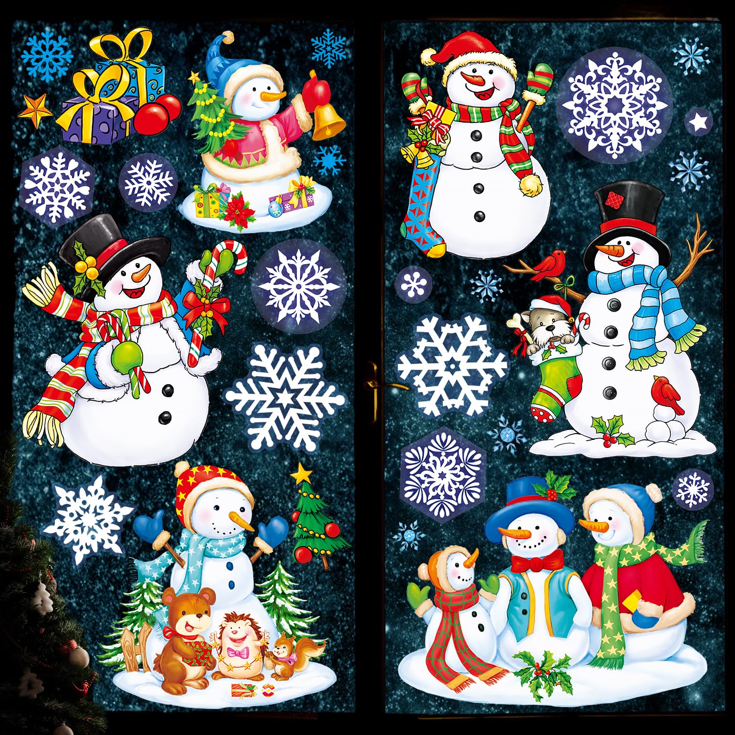 Amazon.com: Christmas Windows Clings for Glass Windows Snowman ...