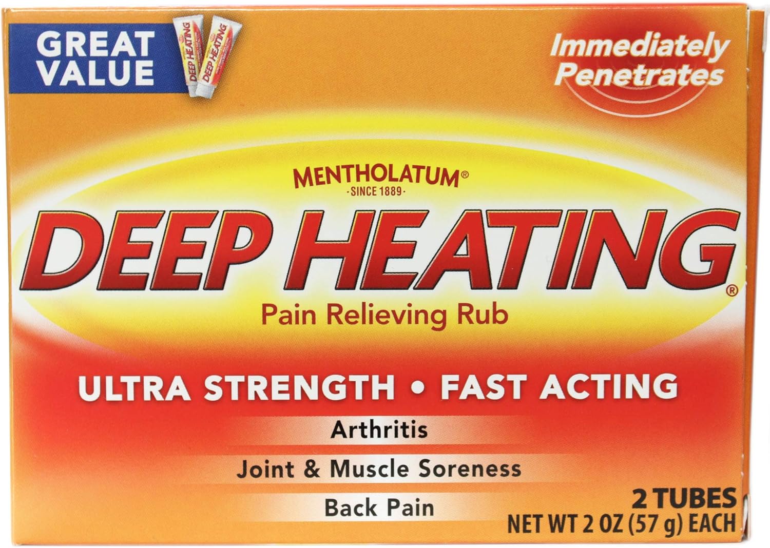 Amazon.com: Mentholatum Deep Heating Pain Relieving Rub, 2 Tubes x 2oz ...