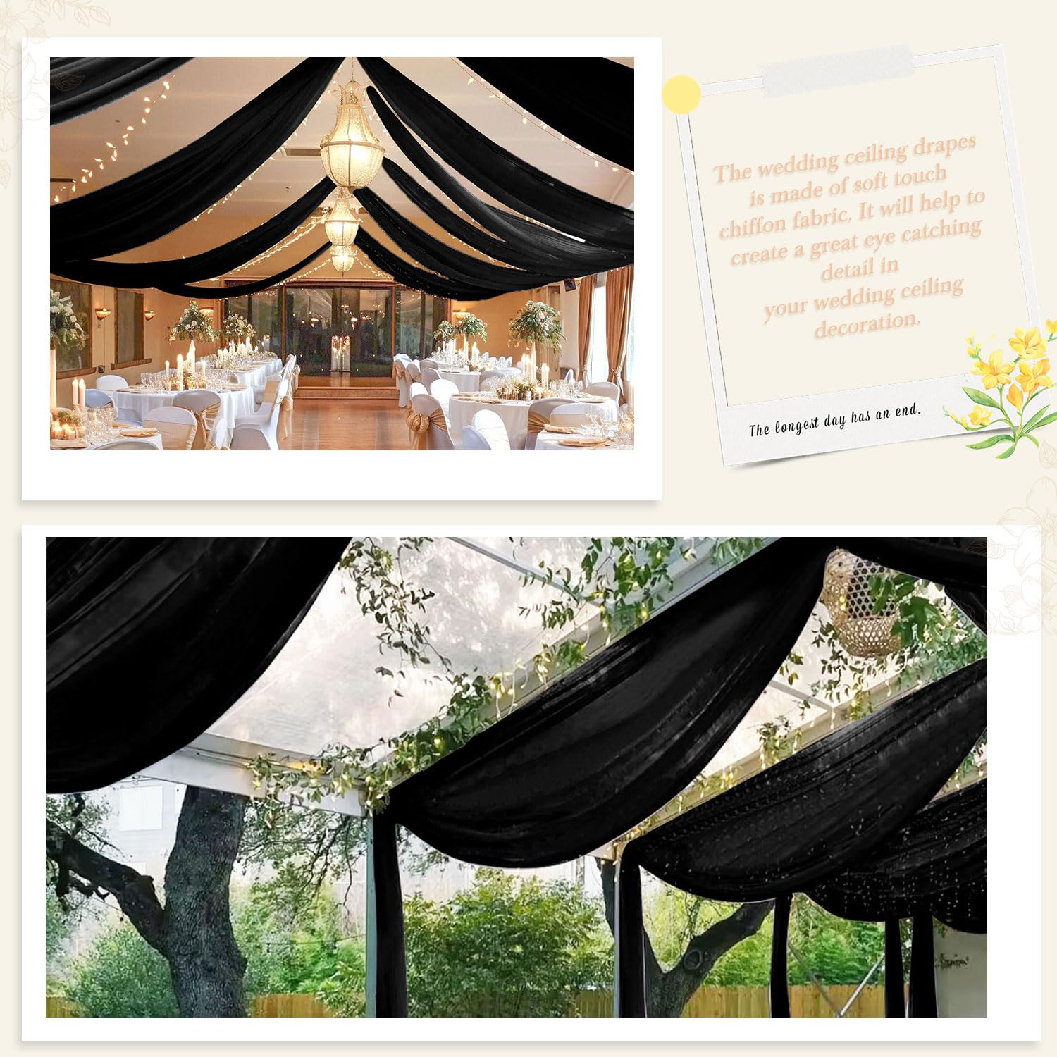 Black Ceiling Drapes Wedding Ceiling Curtains 5x20 FT 2 Panels Draping ...