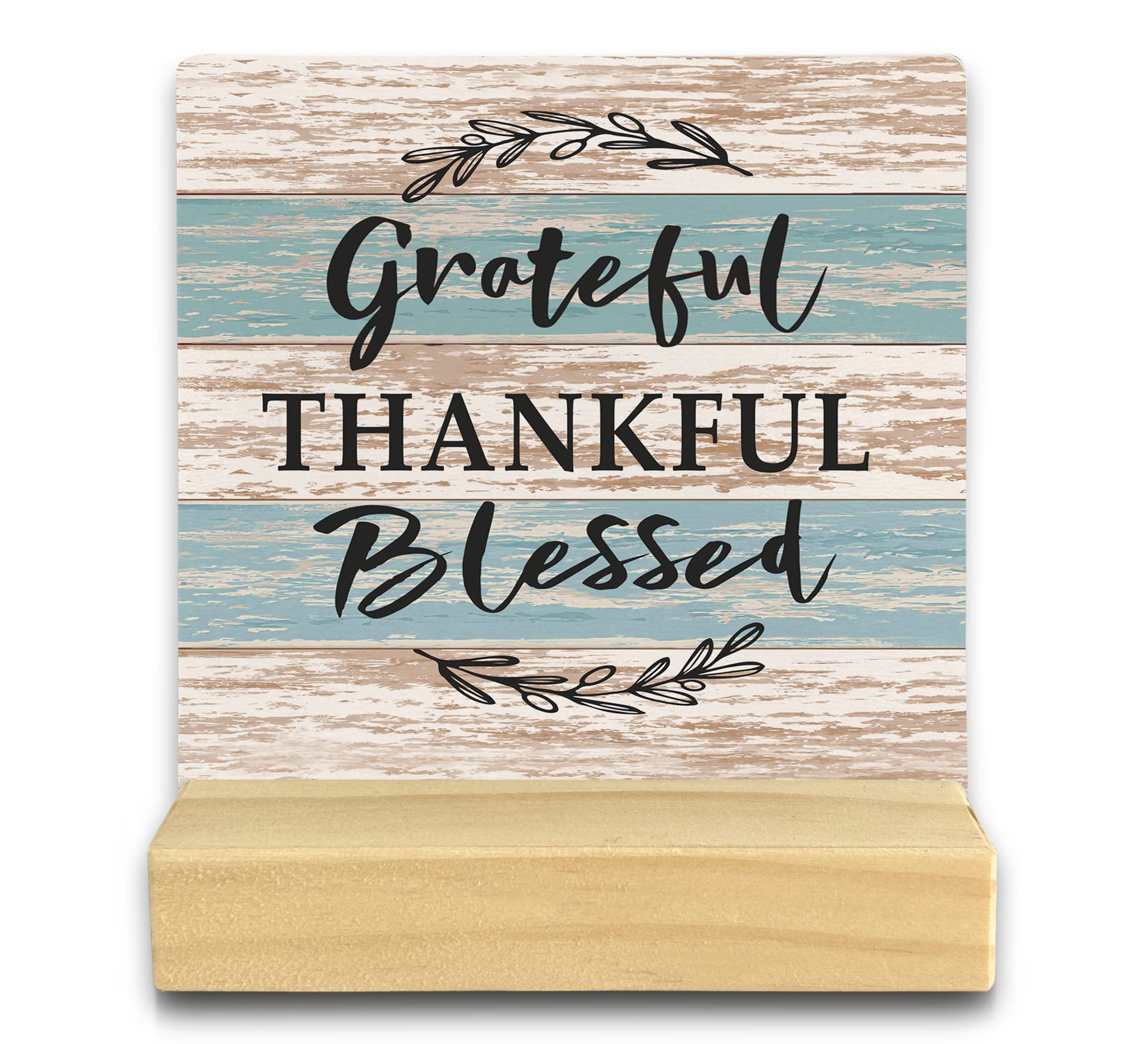Amazon.com: QASHWEY Grateful Thankful Blessed Rustic Wood Plaque Sign ...