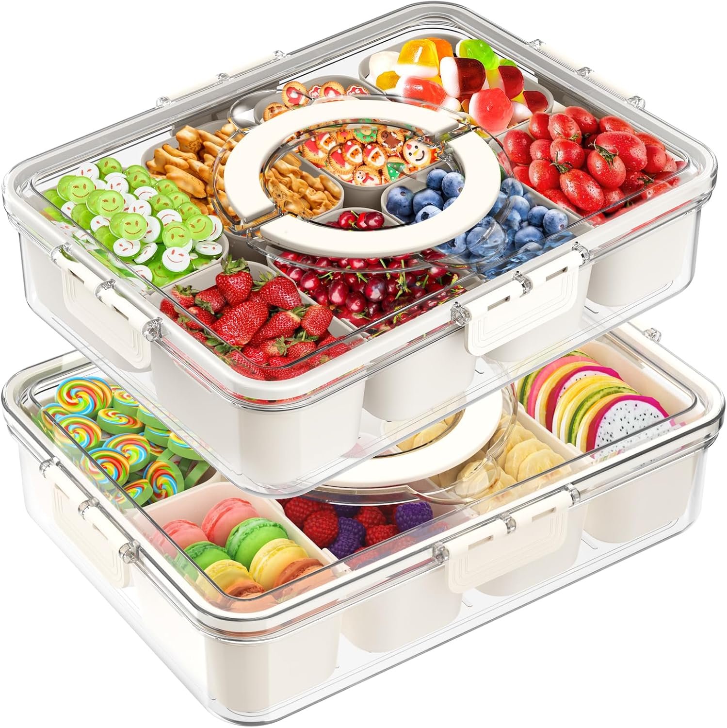 Snack Box Container, Divided Serving Tray with Lid and Handle, Snackle ...