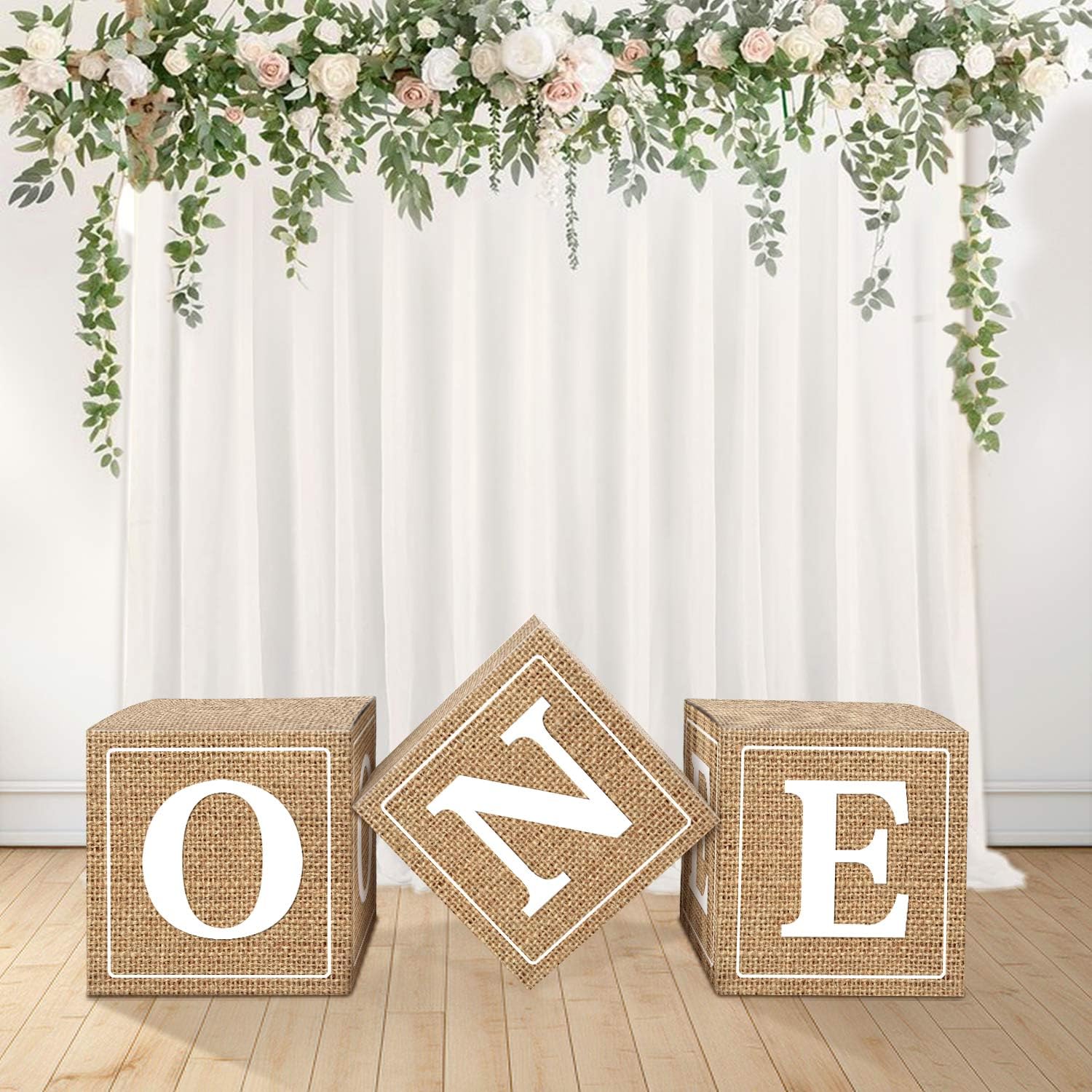 Amazon.com: Neutral Burlap Print ONE Boxes for 1st First Birthday ...