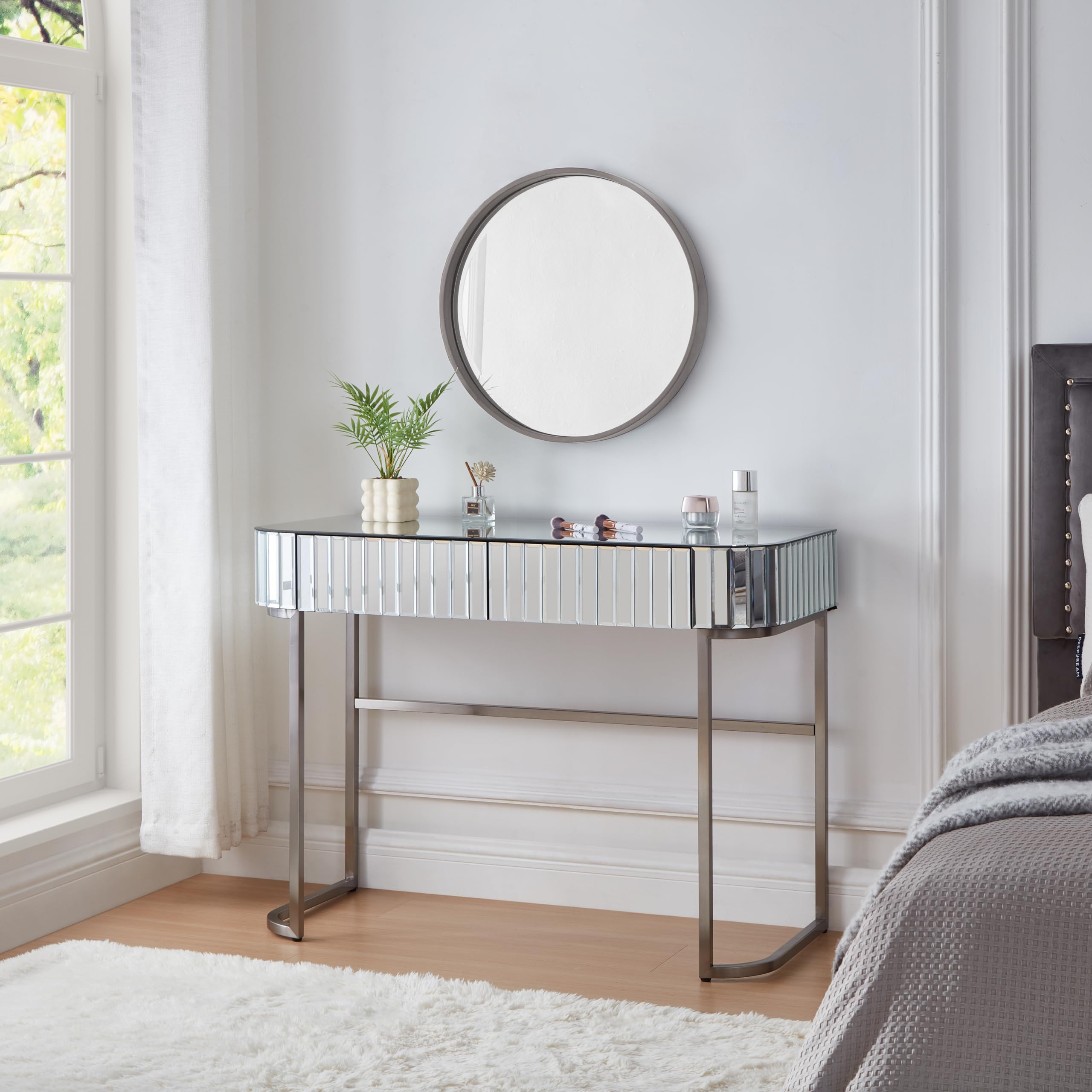 Amazon.com: Merax 39" Mirrored Make Up Vanity Desk with Stainless Steel ...