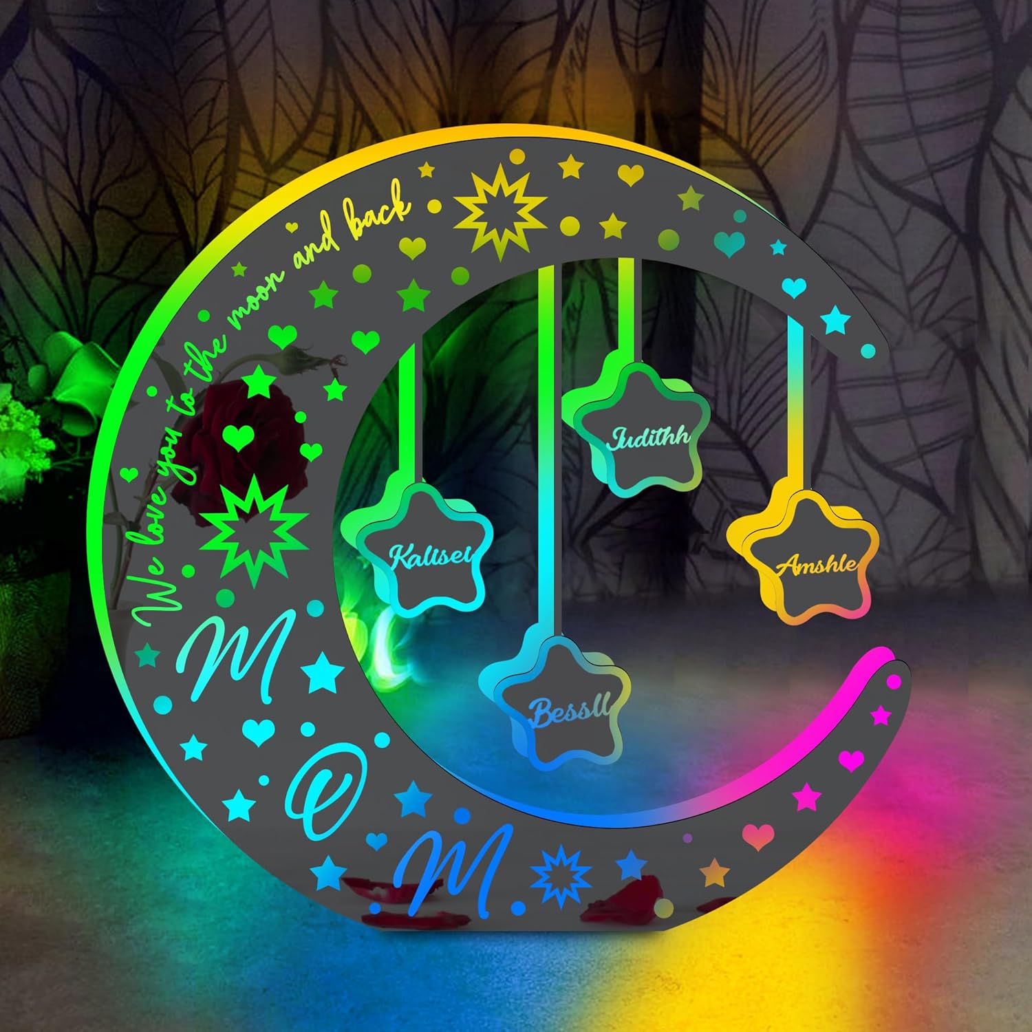 Personalized LED Mirror Moon Lamp Custom Lights Up Mirror Moon and Star ...