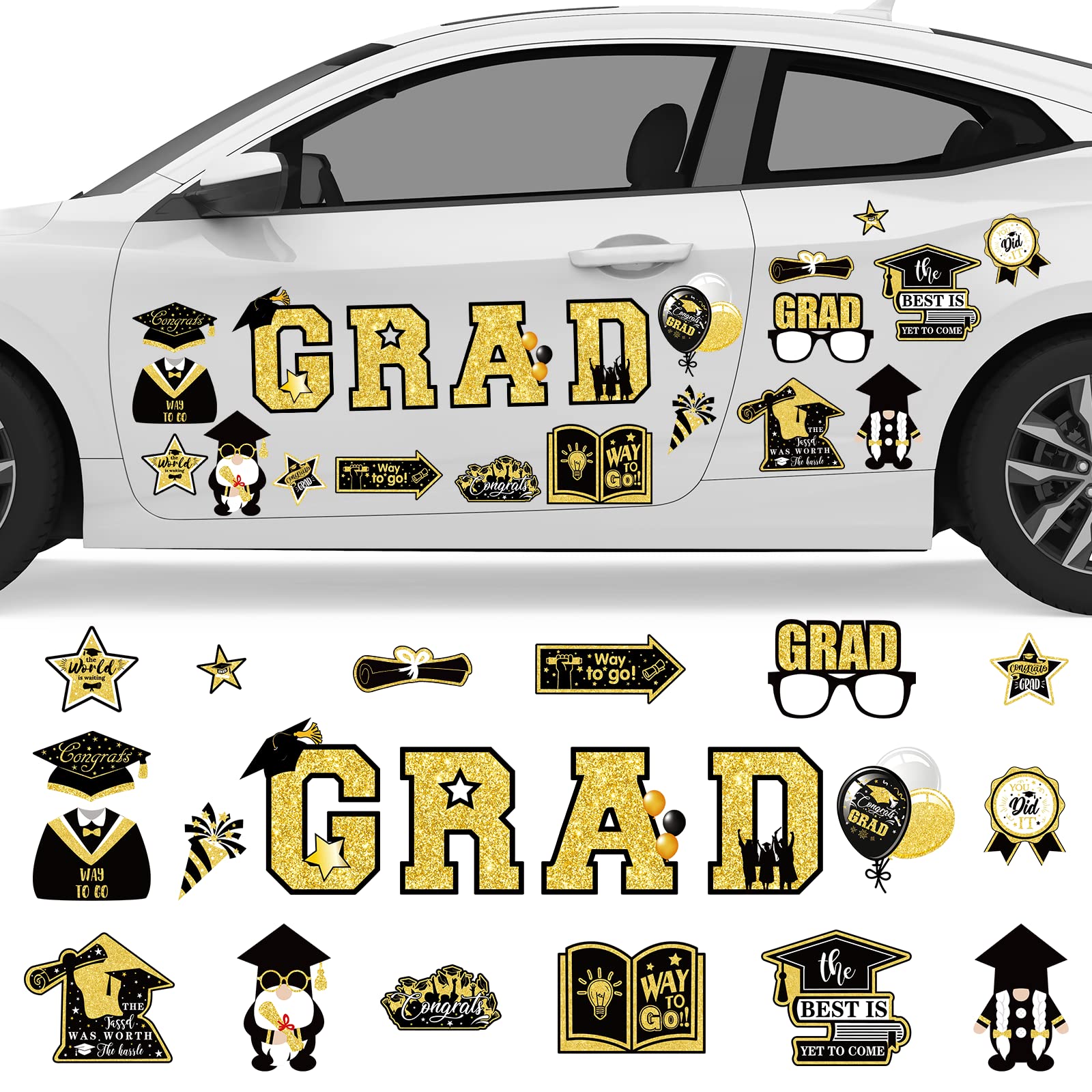 Amazon.com: Whaline 21Pcs Graduation Car Magnets Black Gold Graduation ...