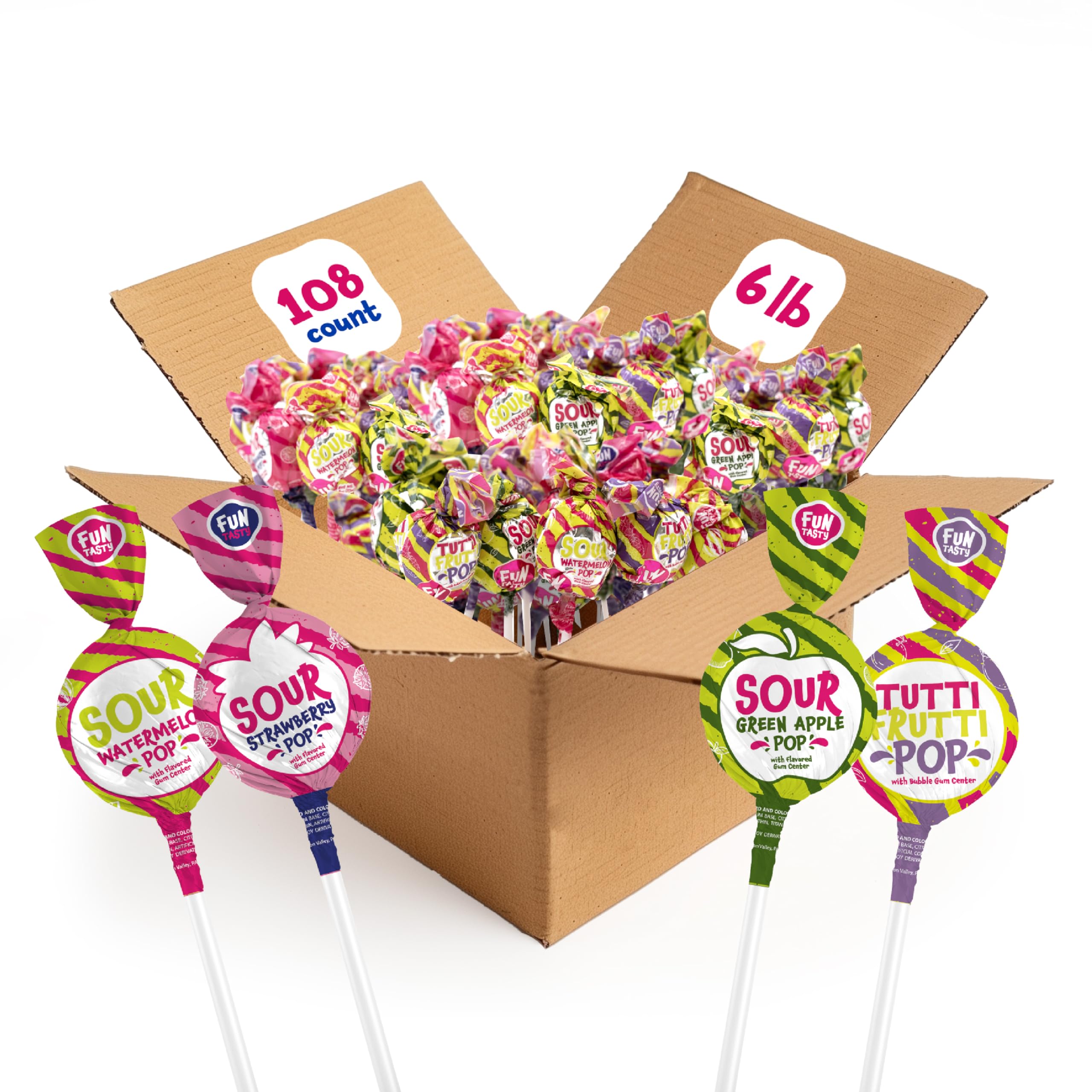 Amazon.com : Fruit Lollipops, Assorted Flavors Sour Gum-Filled Pops - 6 ...