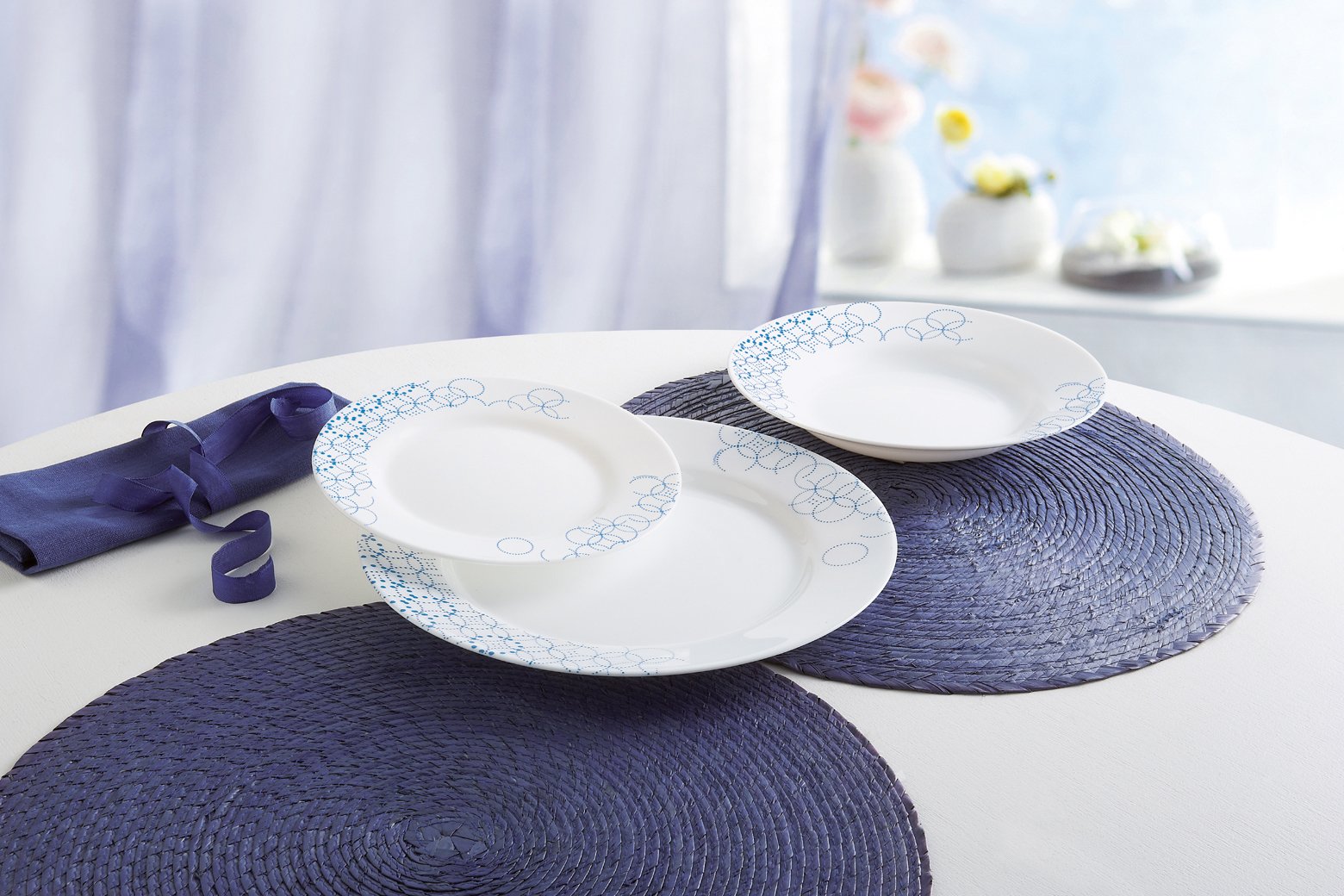 Luminarc Melia 18-Piece Dinnerware Set, White and Blue: Buy Online in ...