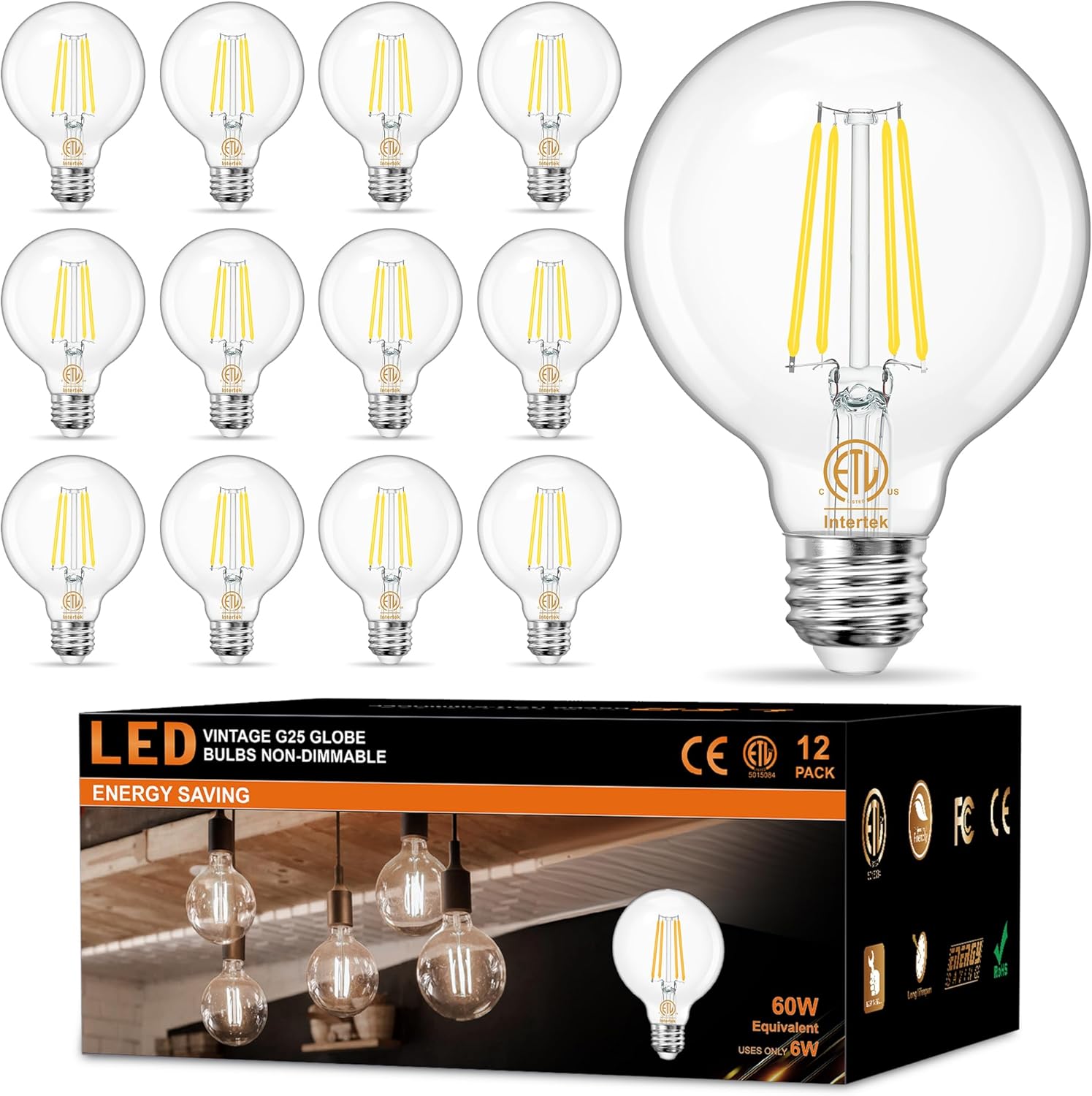 Round Light Bulbs for Bathroom 5000K Daylight, E26 Base G25 LED Globe ...