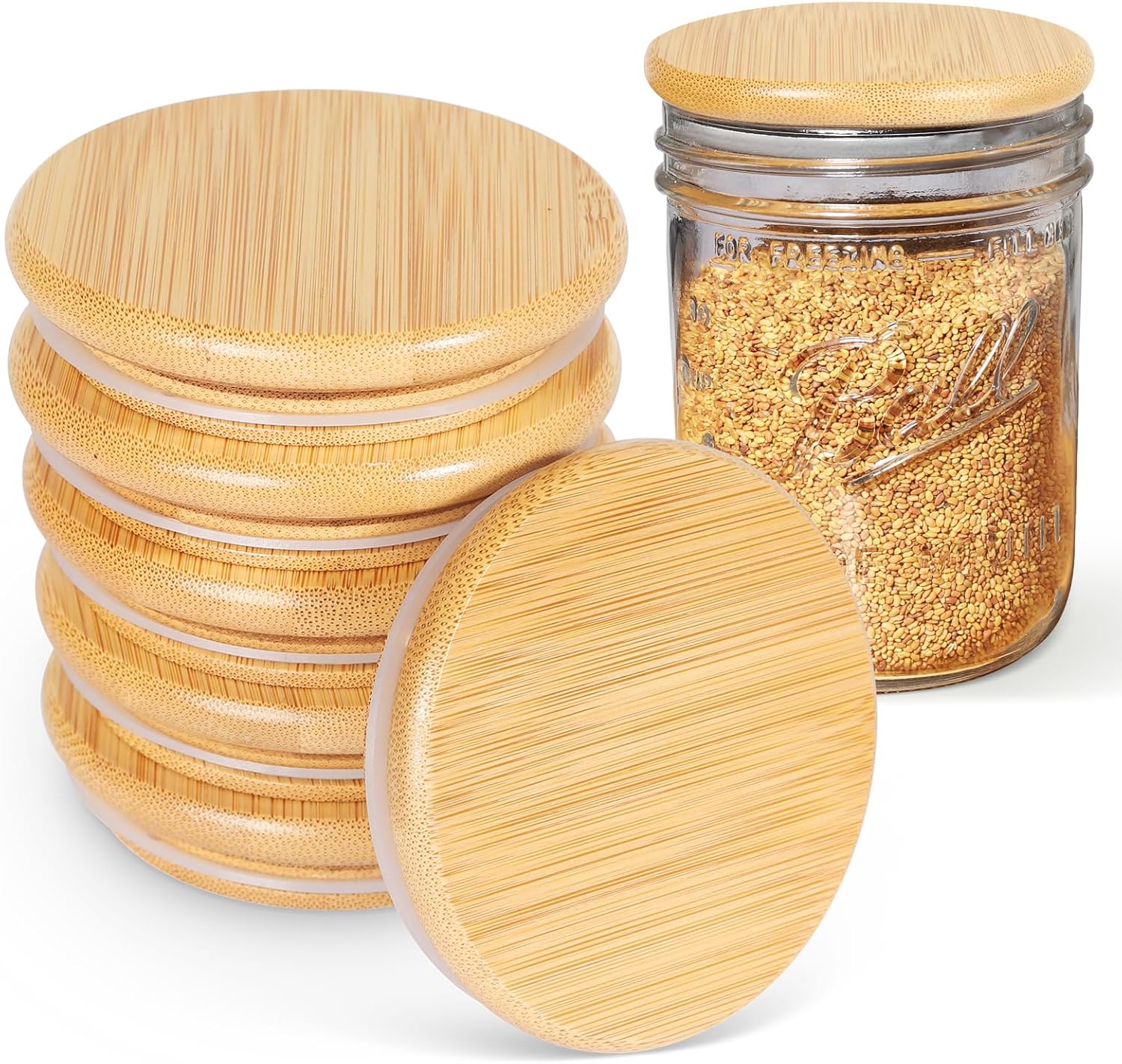 Amazon.com: Bamboo Mason Jar Lids, Wooden Ball Jar Lids with Airtight ...