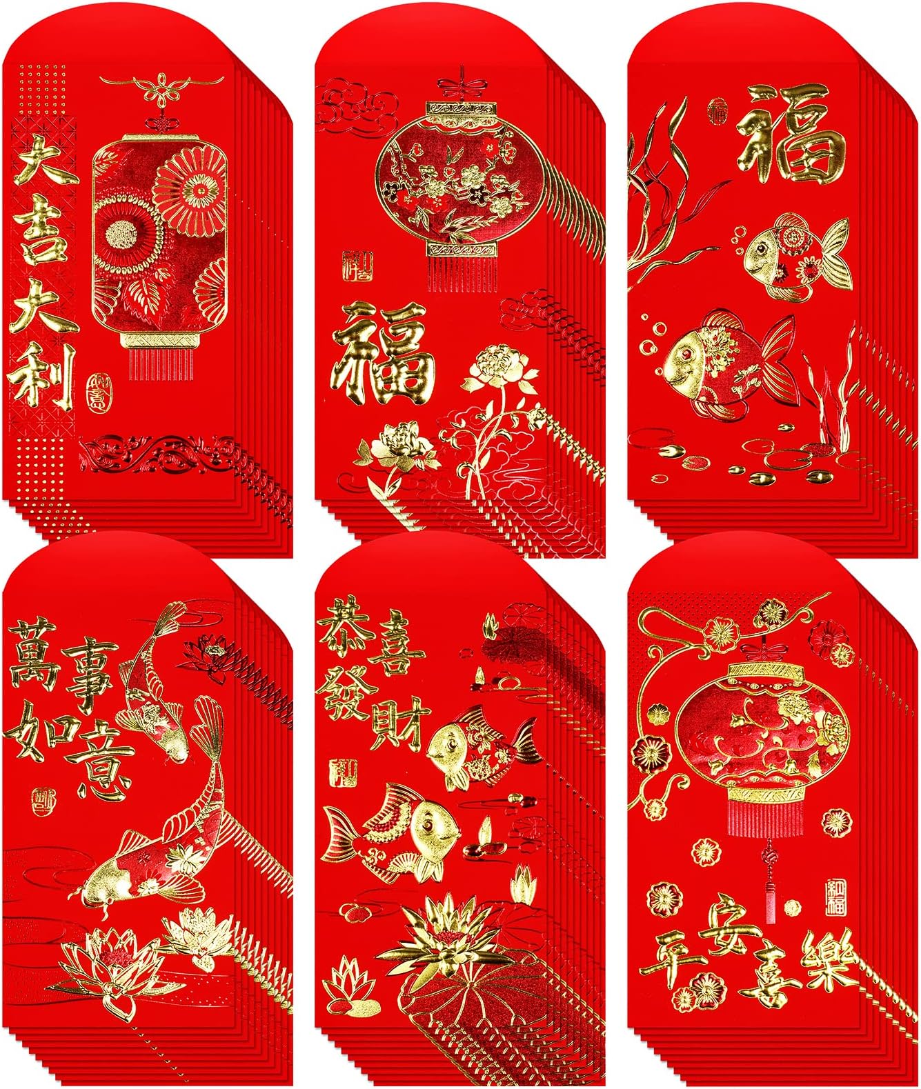 Amazon.com : AnyDesign 48Pcs Chinese New Year Red Envelopes 6 Designs ...