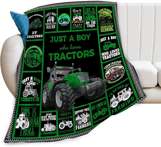 Amazon.com: Tractor Blanket Soft Cozy Just a Boy Who Loves Tractors ...