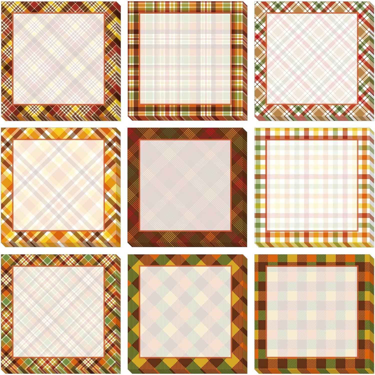 Amazon.com : 9 Pieces Fall Plaid Sticky Notes Vintage Fall Plaid Design ...