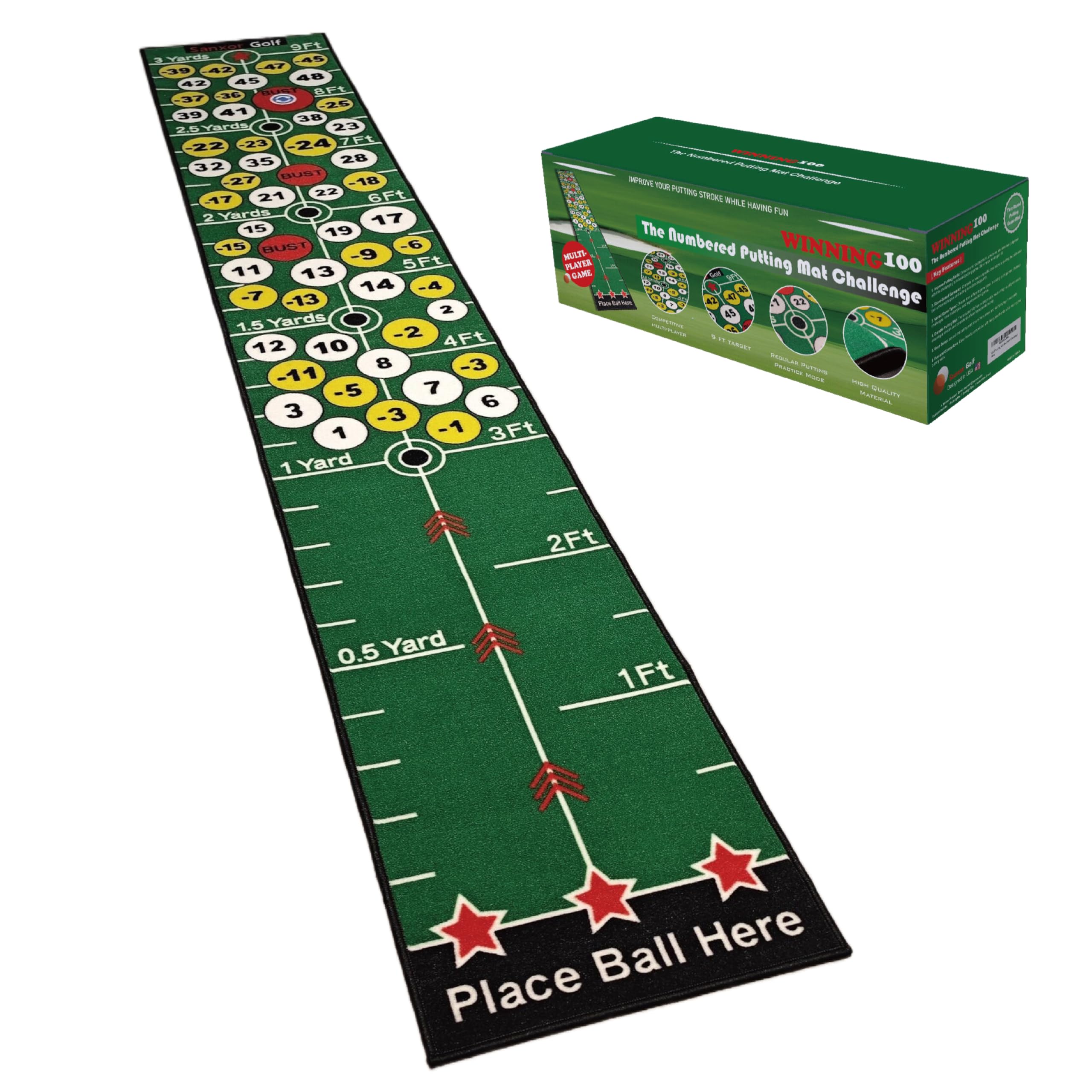 Golf Putting Practice Mat With Numbers Challenge 10 Ft Long ...