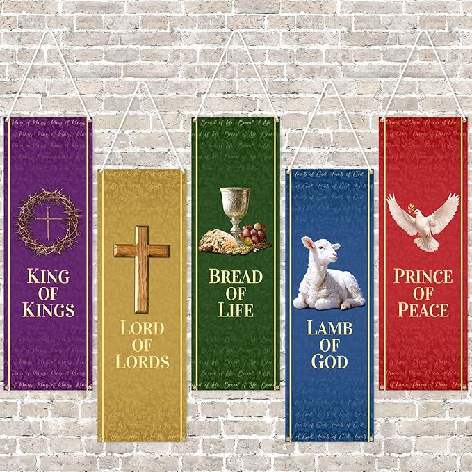 Amazon.com: FuWeave 5 Pcs Christian Church Banners 2ft x 6ft Church ...