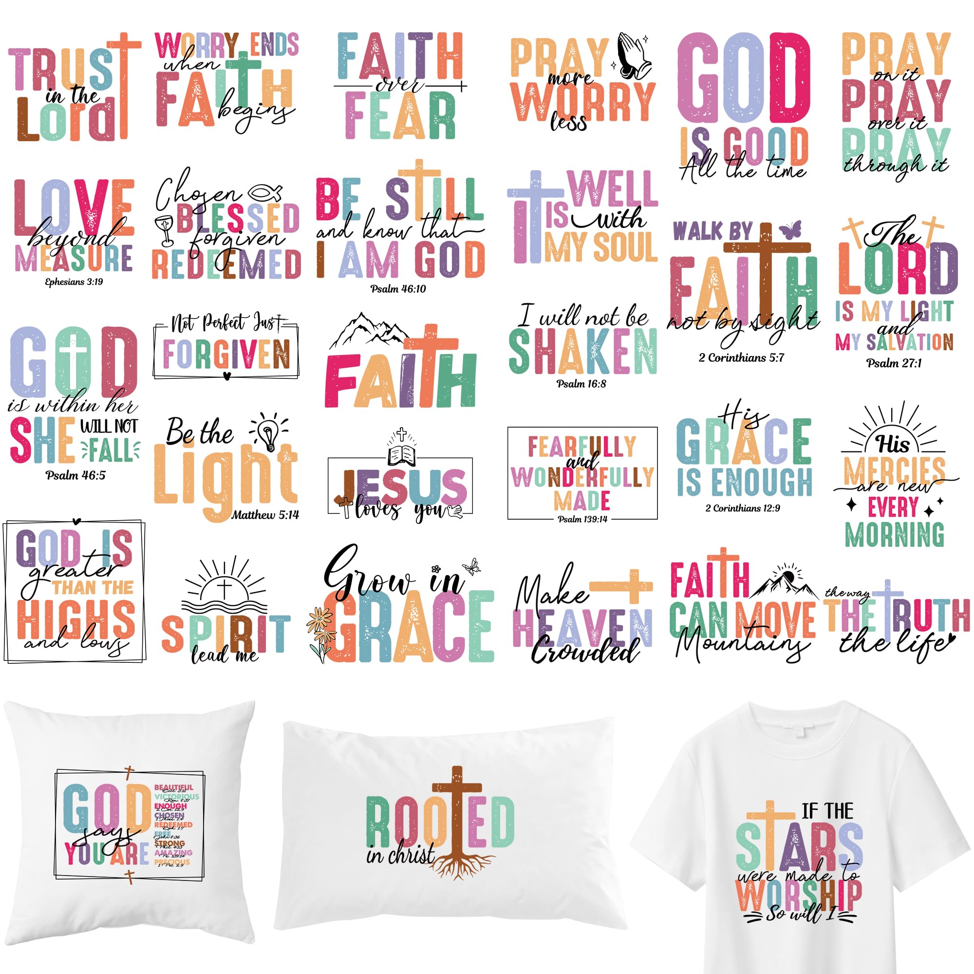 Amazon.com: Christian Iron on Transfer, 30 PCS DTF Transfer Ready to ...