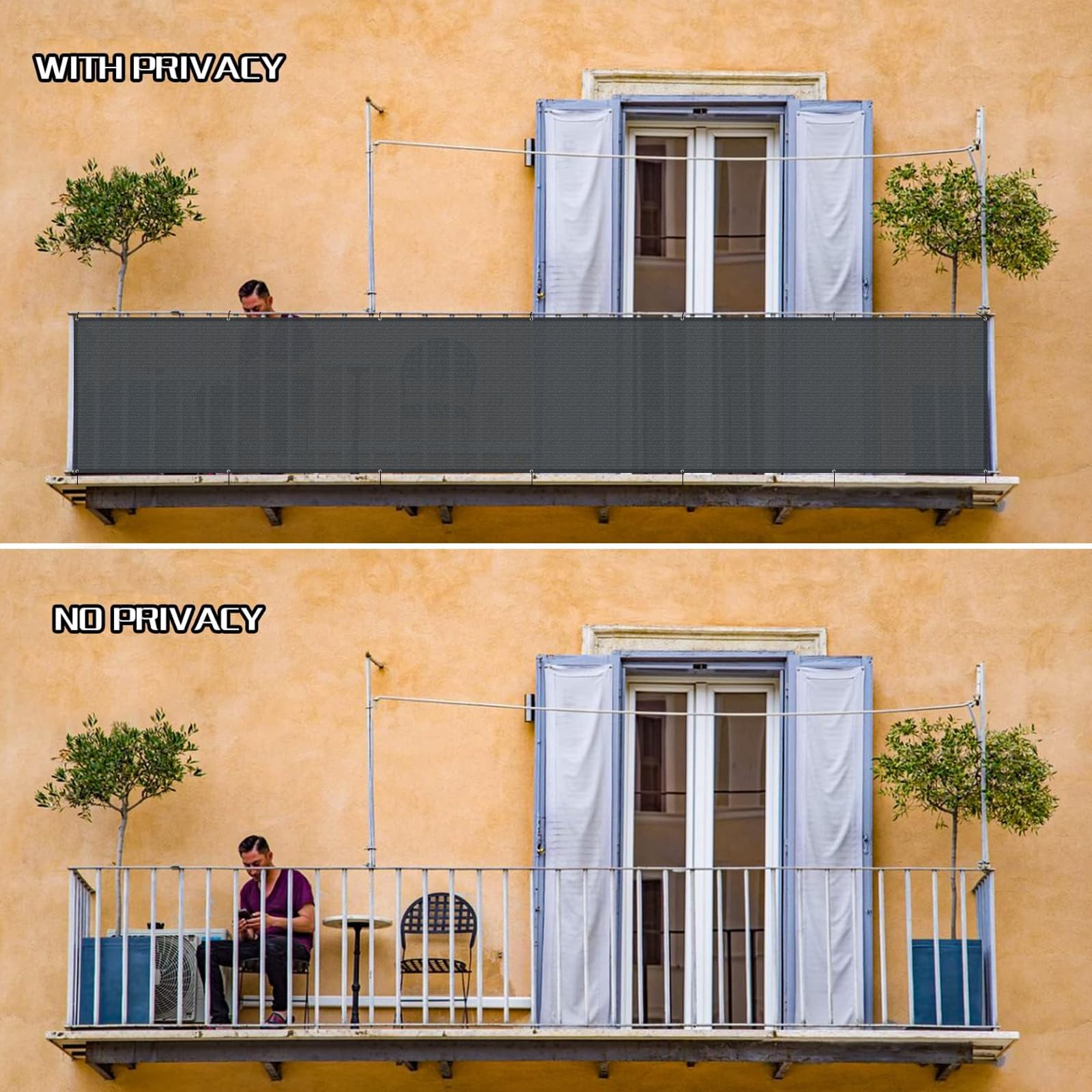 Snapklik.com : SUNLAX 3.3x19.7 Dark Grey Balcony Privacy Screen Fence ...