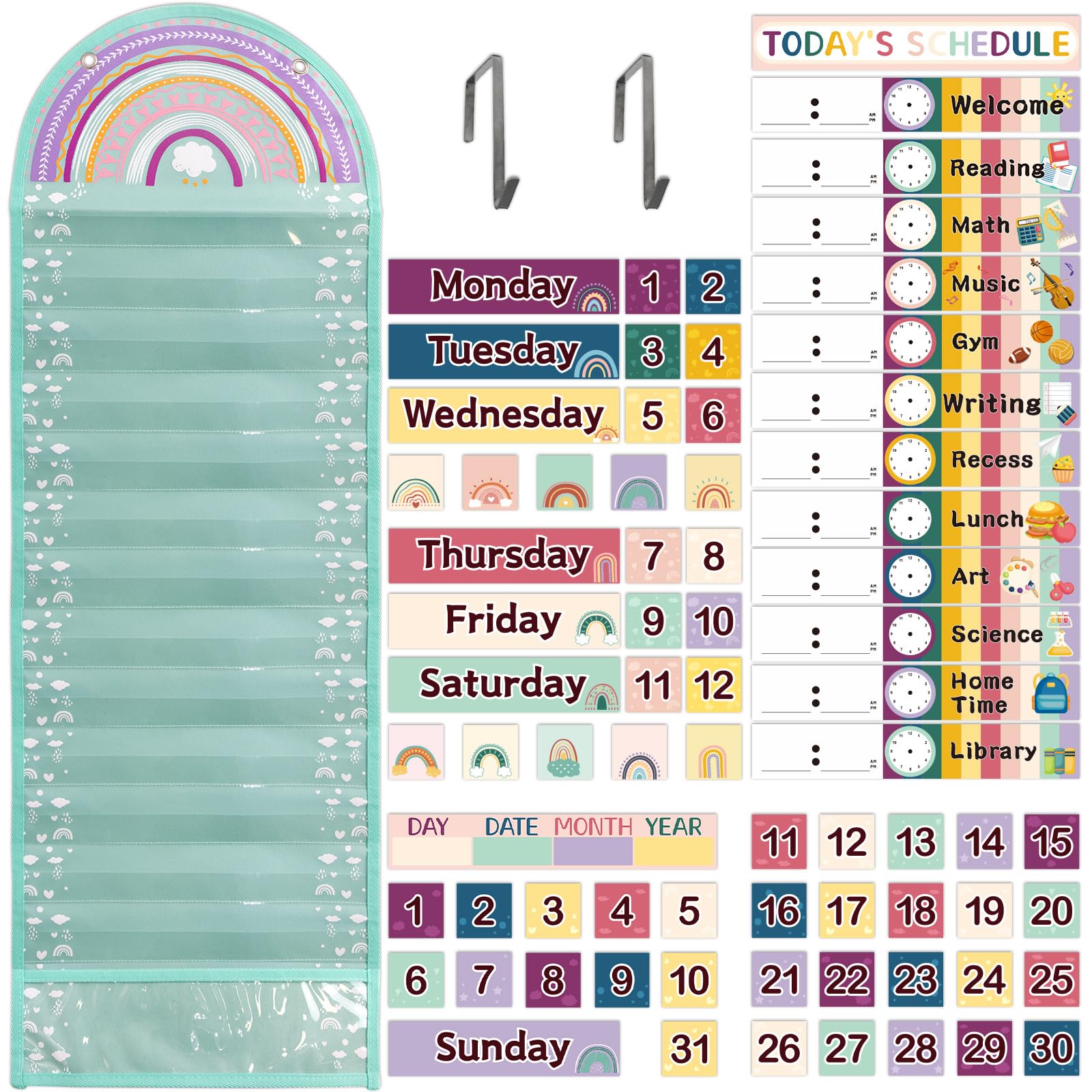 Amazon.com: Rainbow Pockets Chart Daily Schedule Calendar for School ...