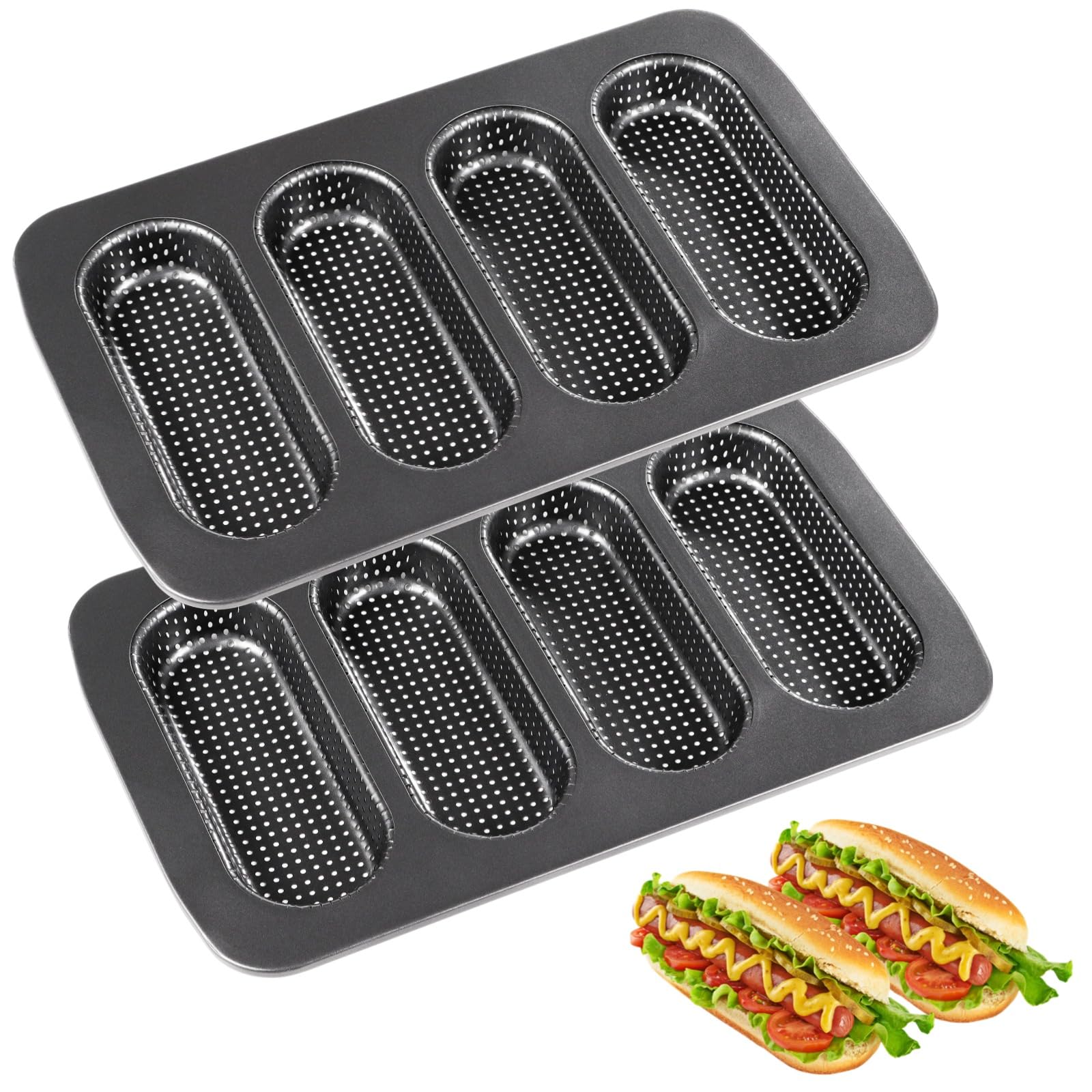 Amazon.com: Hot Dot Bun Pan Set of 2, Perforated Carbon Steel Hotdog ...