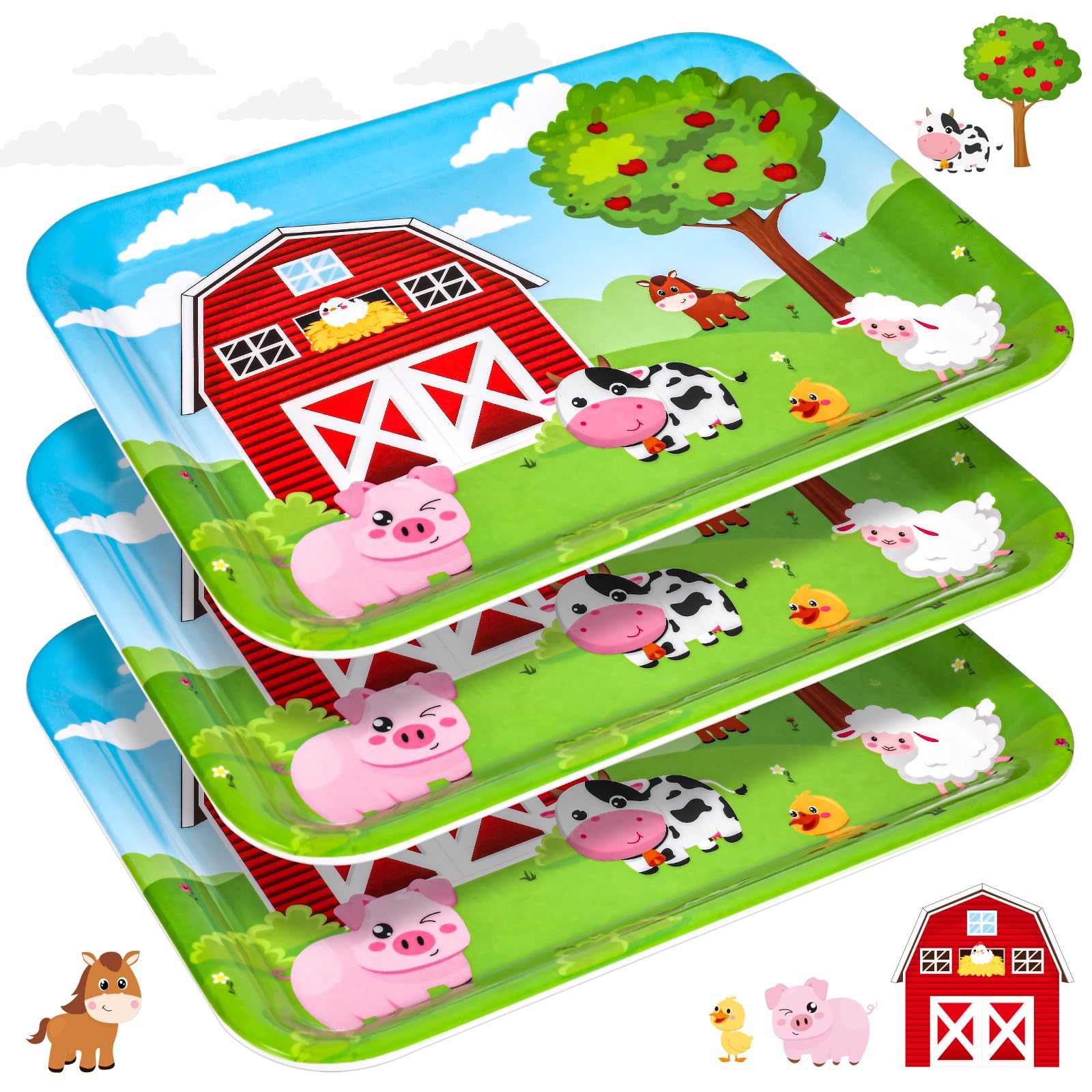 Amazon.com: 3 PCs Farm Animal Serving Trays 13 inch Reusable Large ...